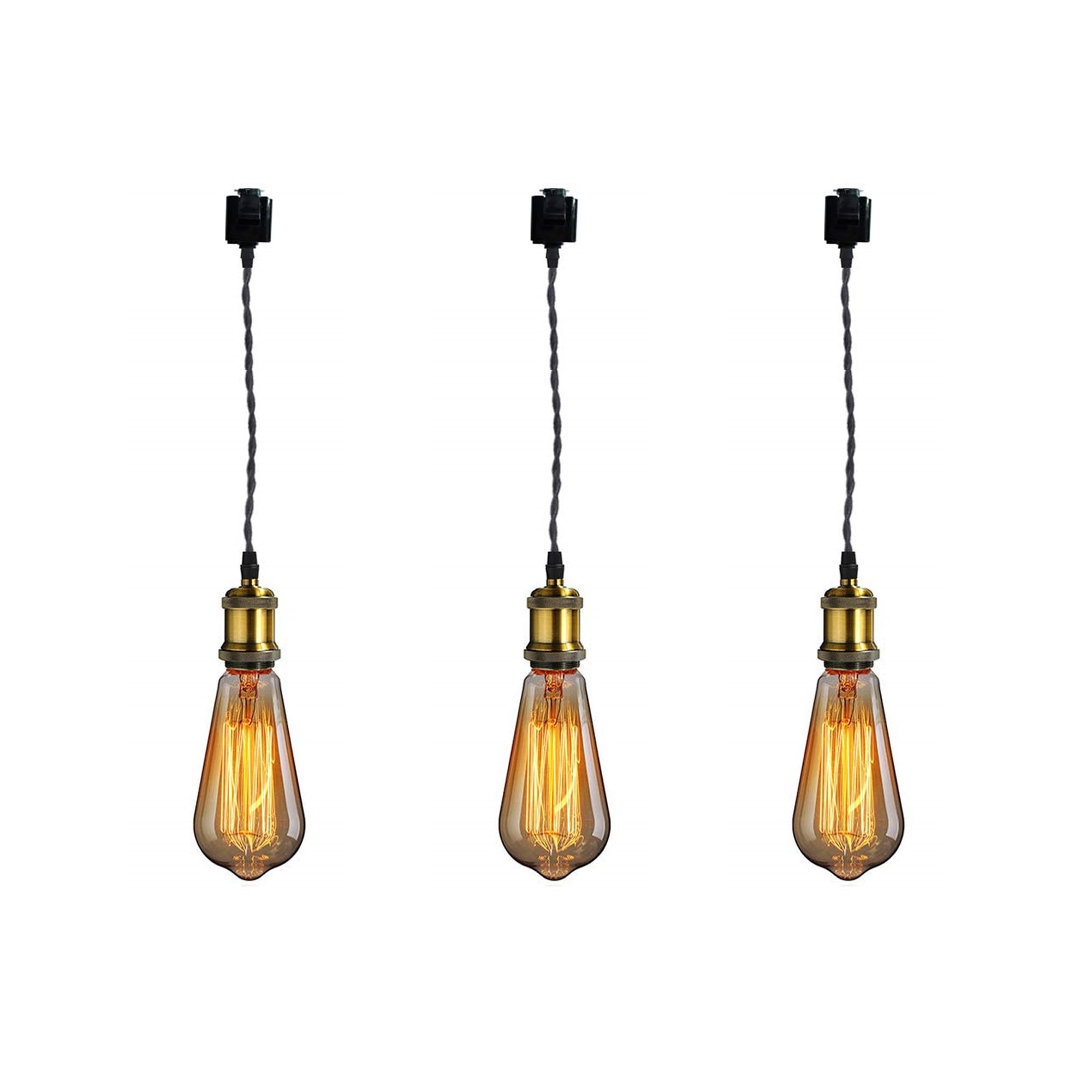 FSLiving J-Type Track Pendant Light Black Weave Rope Cord Vintage Gold ...