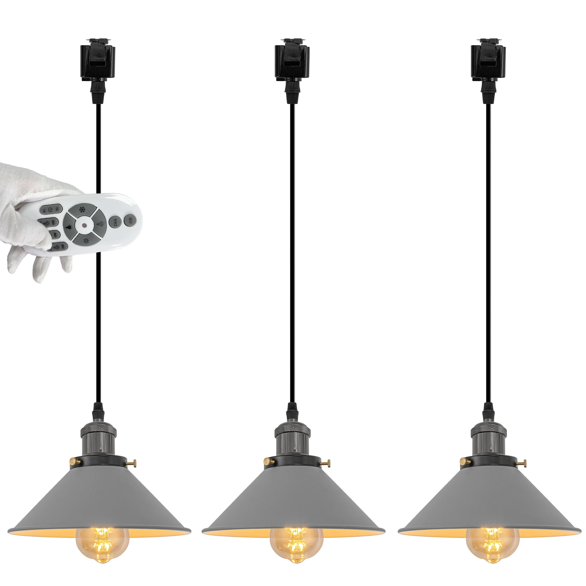 FSLiving J-Type Track Pendant Light with Grey Metal Cone Shade Nordic ...