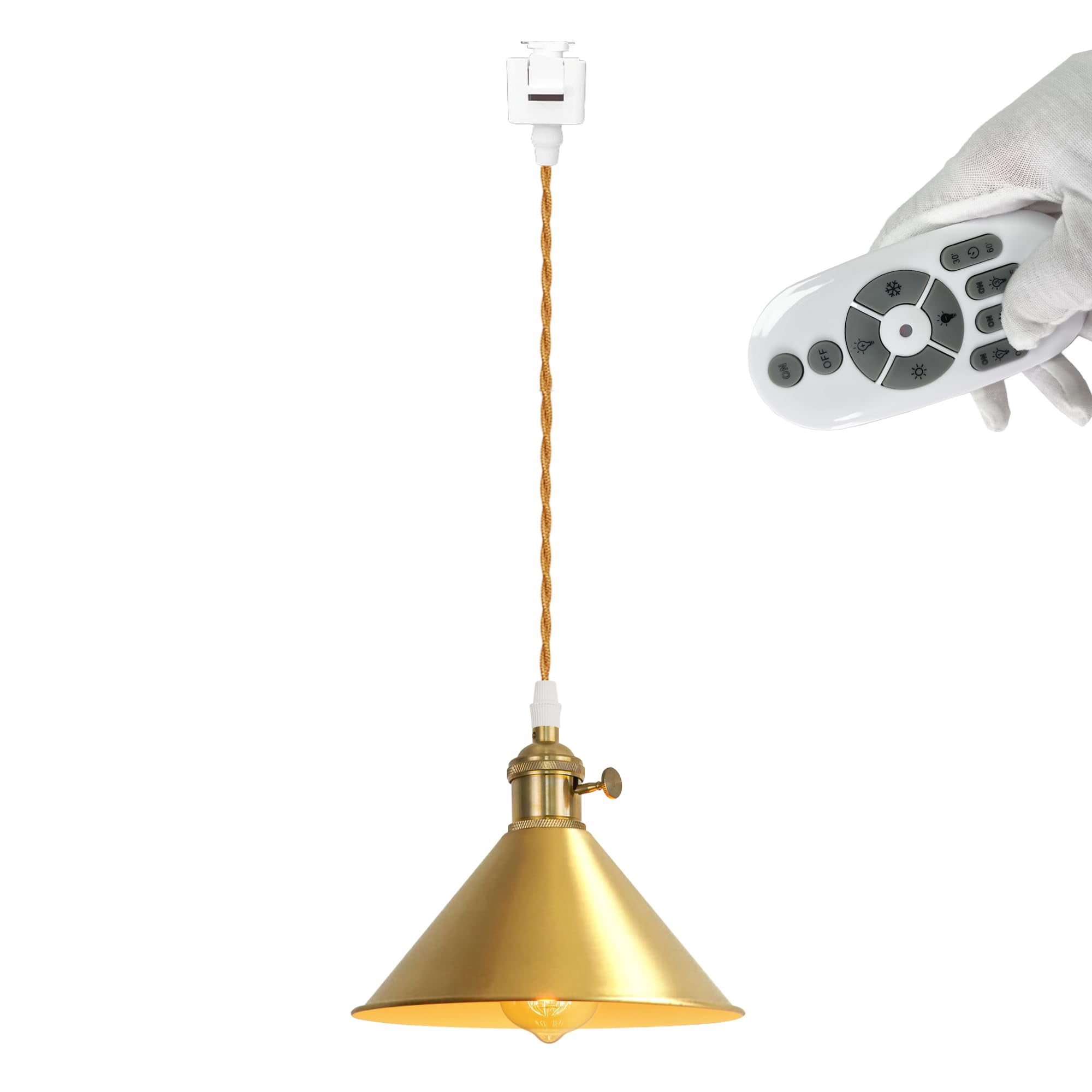 FSLiving J-Type Track Pendant Light with Remote Control Copper Cone ...