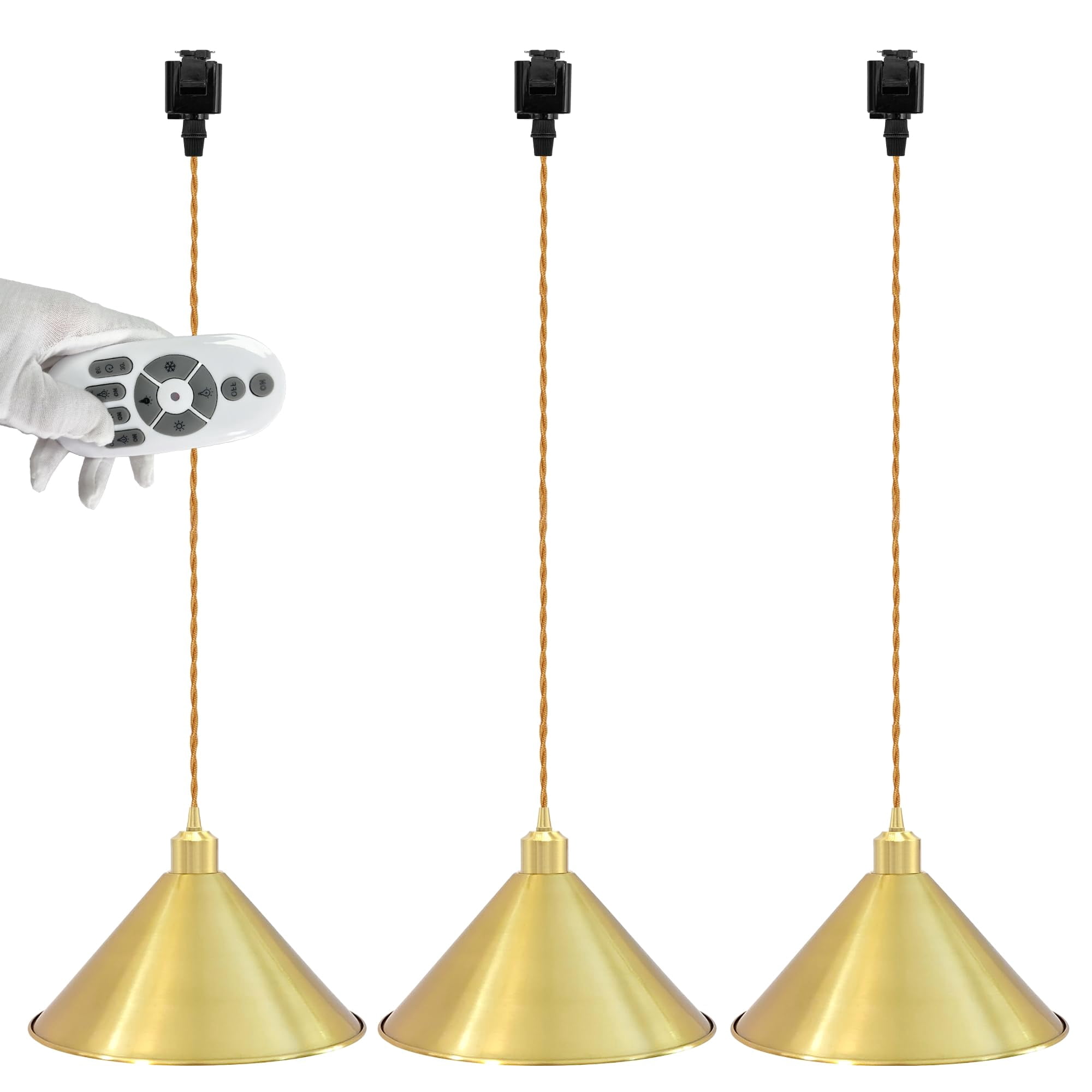FSLiving J-Type Track Pendant Light with Remote Control Copper Cone ...