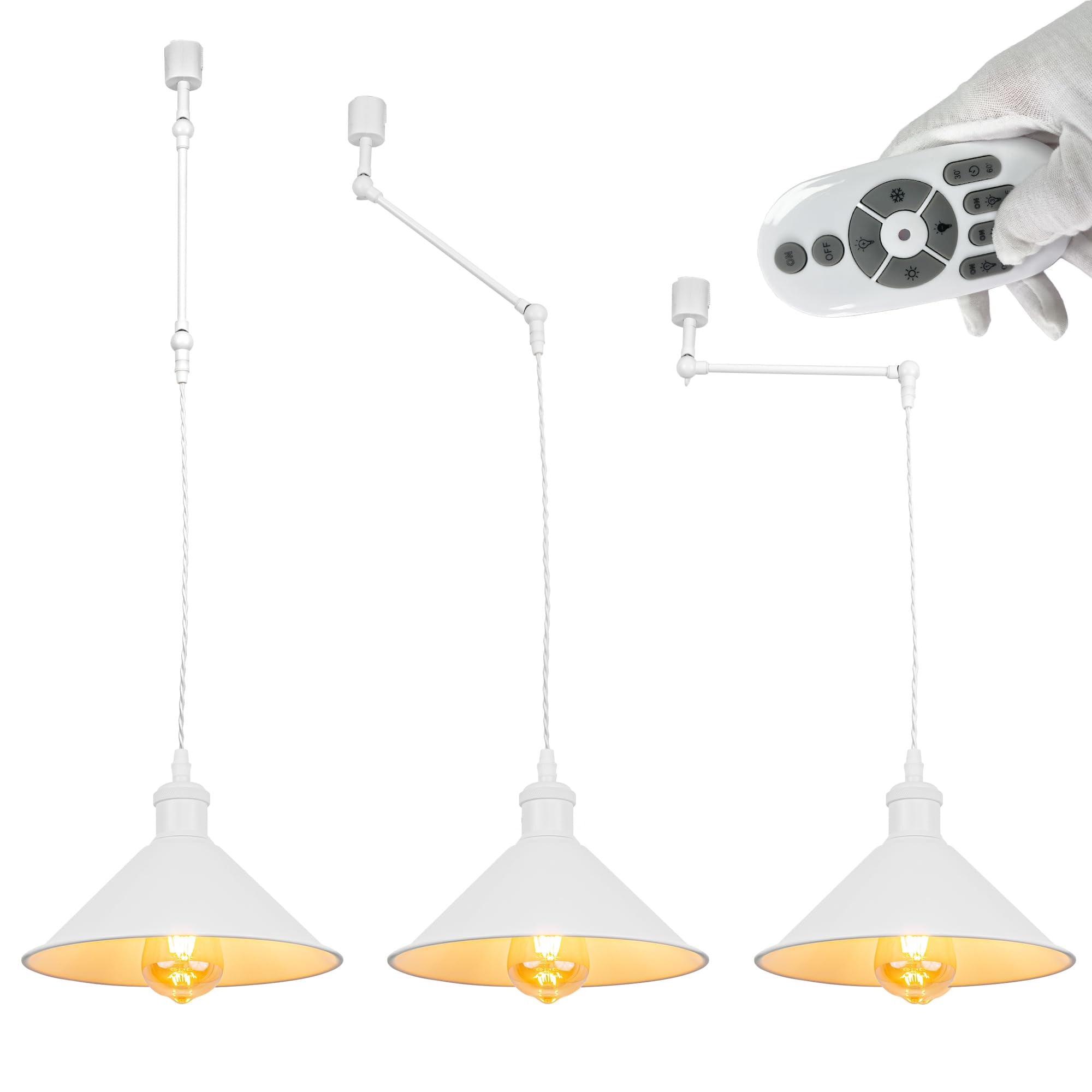 FSLiving J-Type Track Pendant Light with Retro White Cone Shade, E26 ...