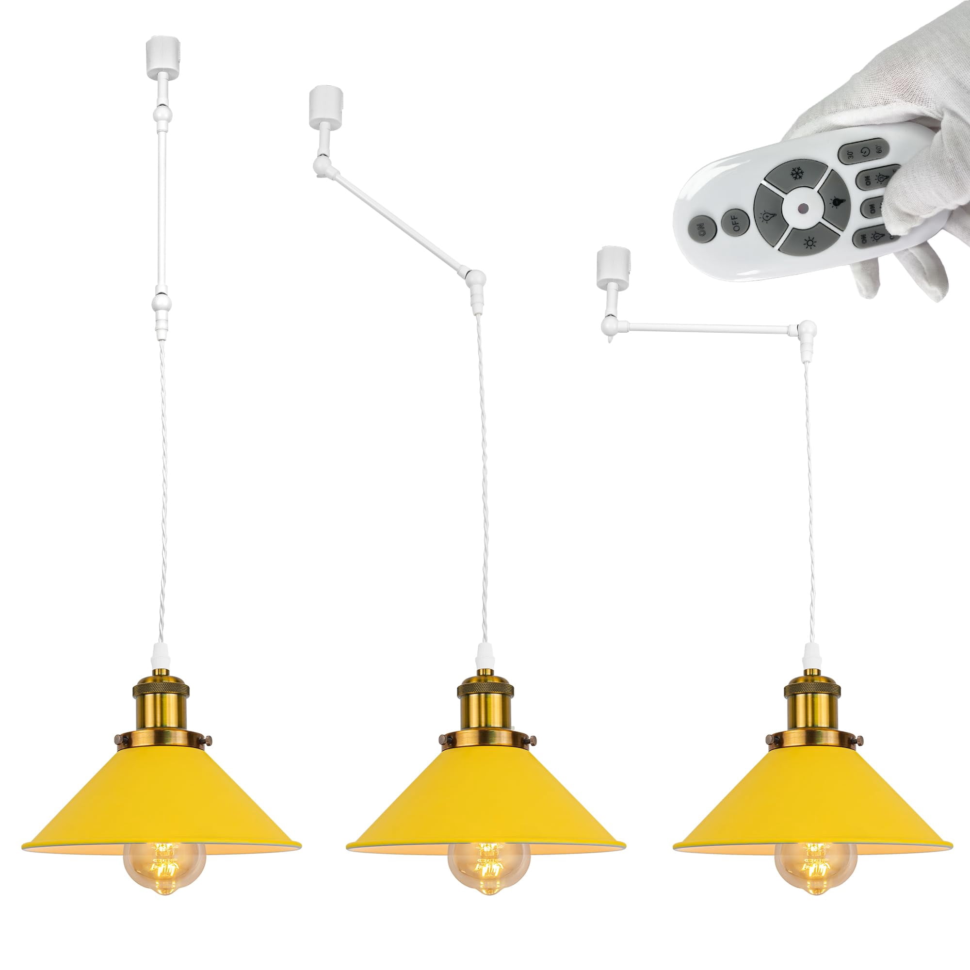 FSLiving J-Type Track Pendant Light with Retro Yellow Cone Shade, E26 ...