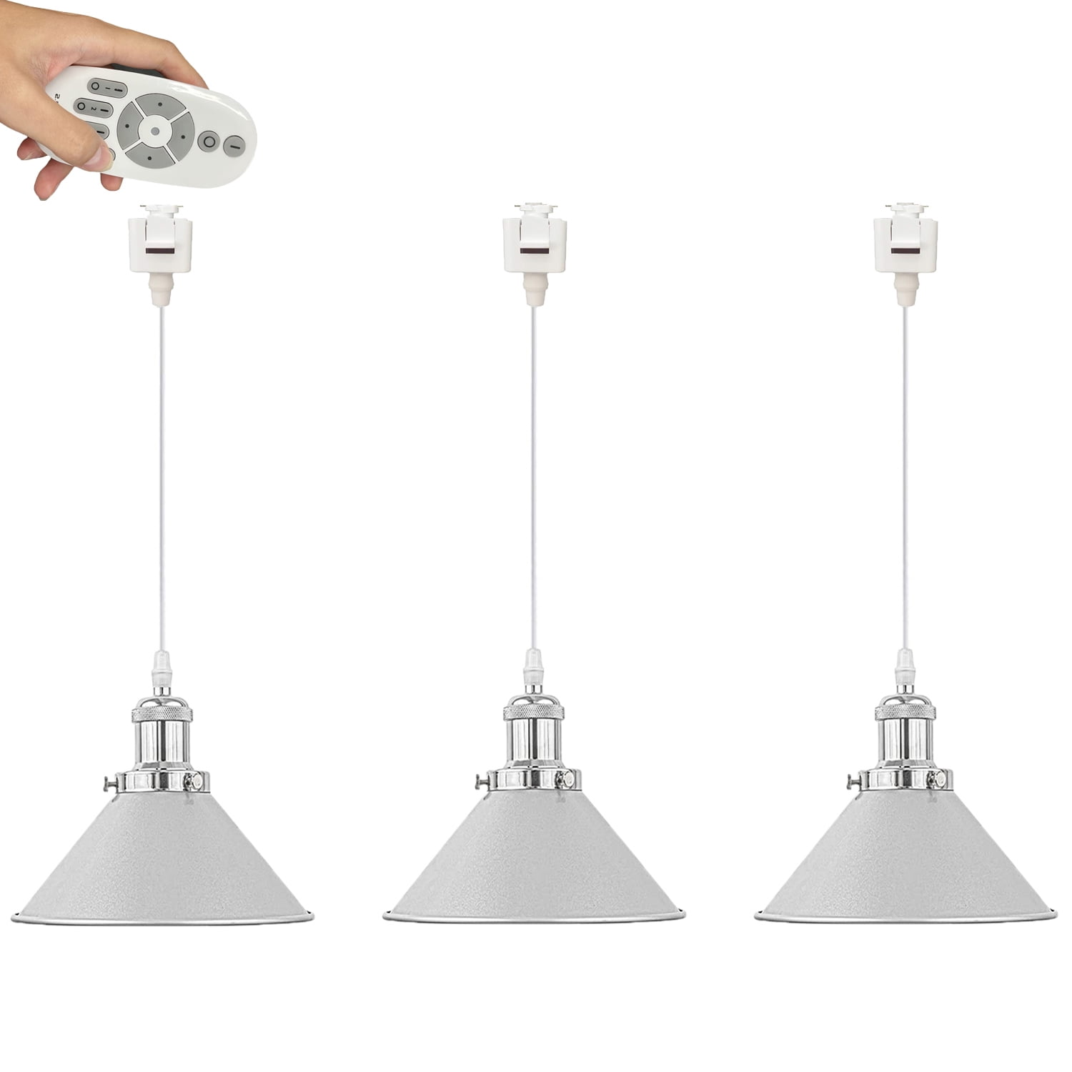 FSLiving J-Type Track Pendant Light Silver Metal Hanging Light Remote ...