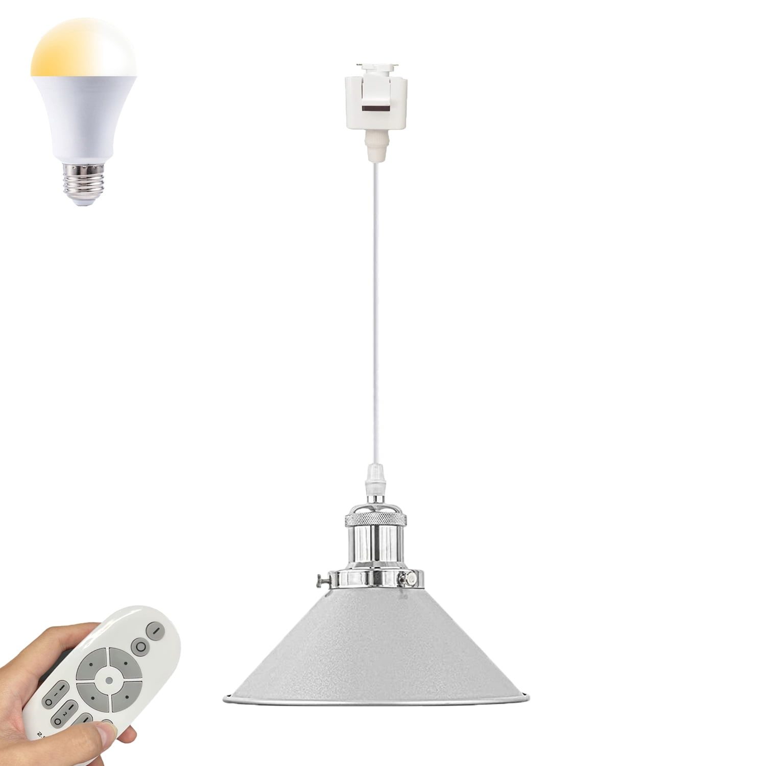 FSLiving J-Type Track Pendant Light Silver Metal Hanging Light Remote Control Lamp Vintage ...