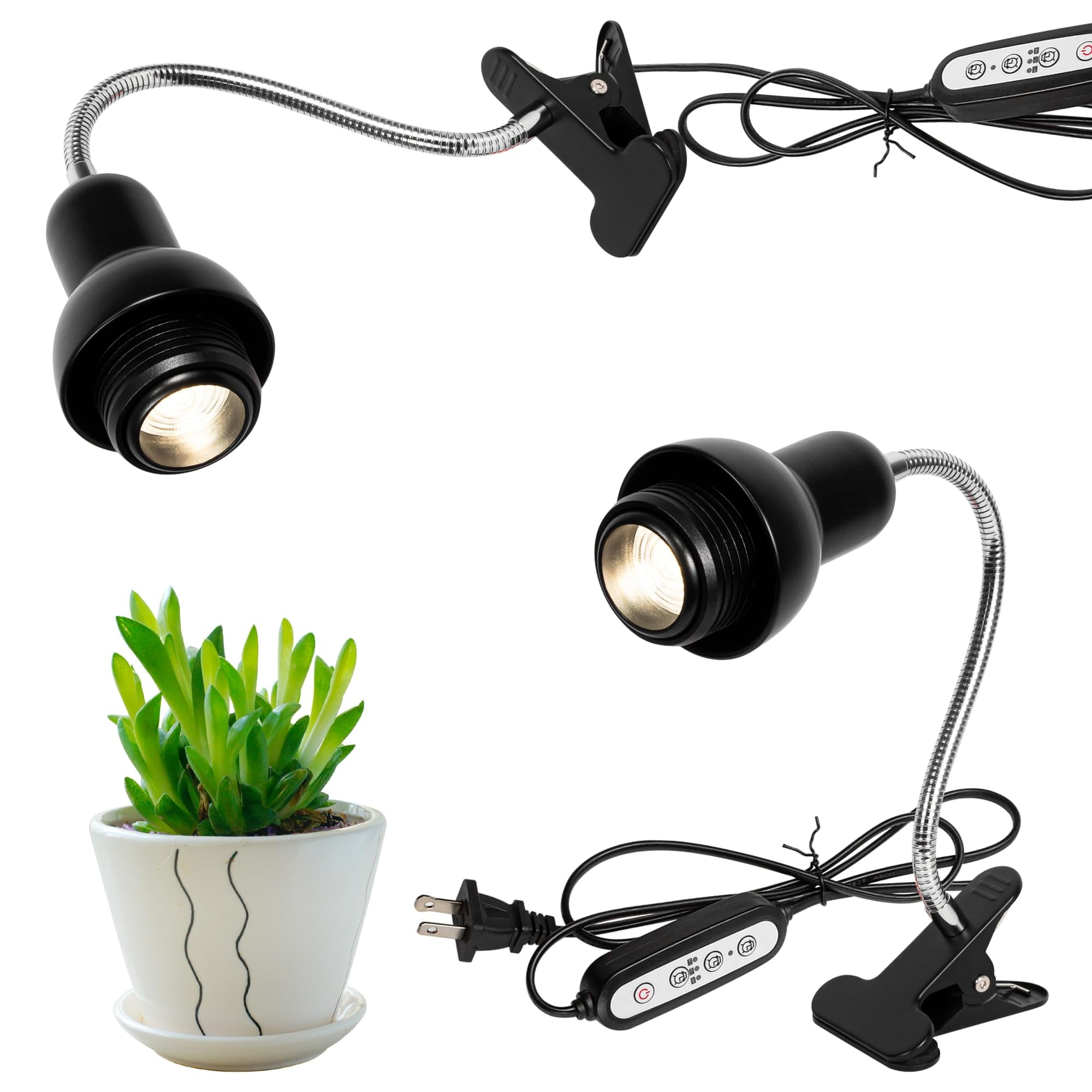 FSLiving LED Clip Light, Plug in Cord Timer, Plant Growing Light, Desk ...