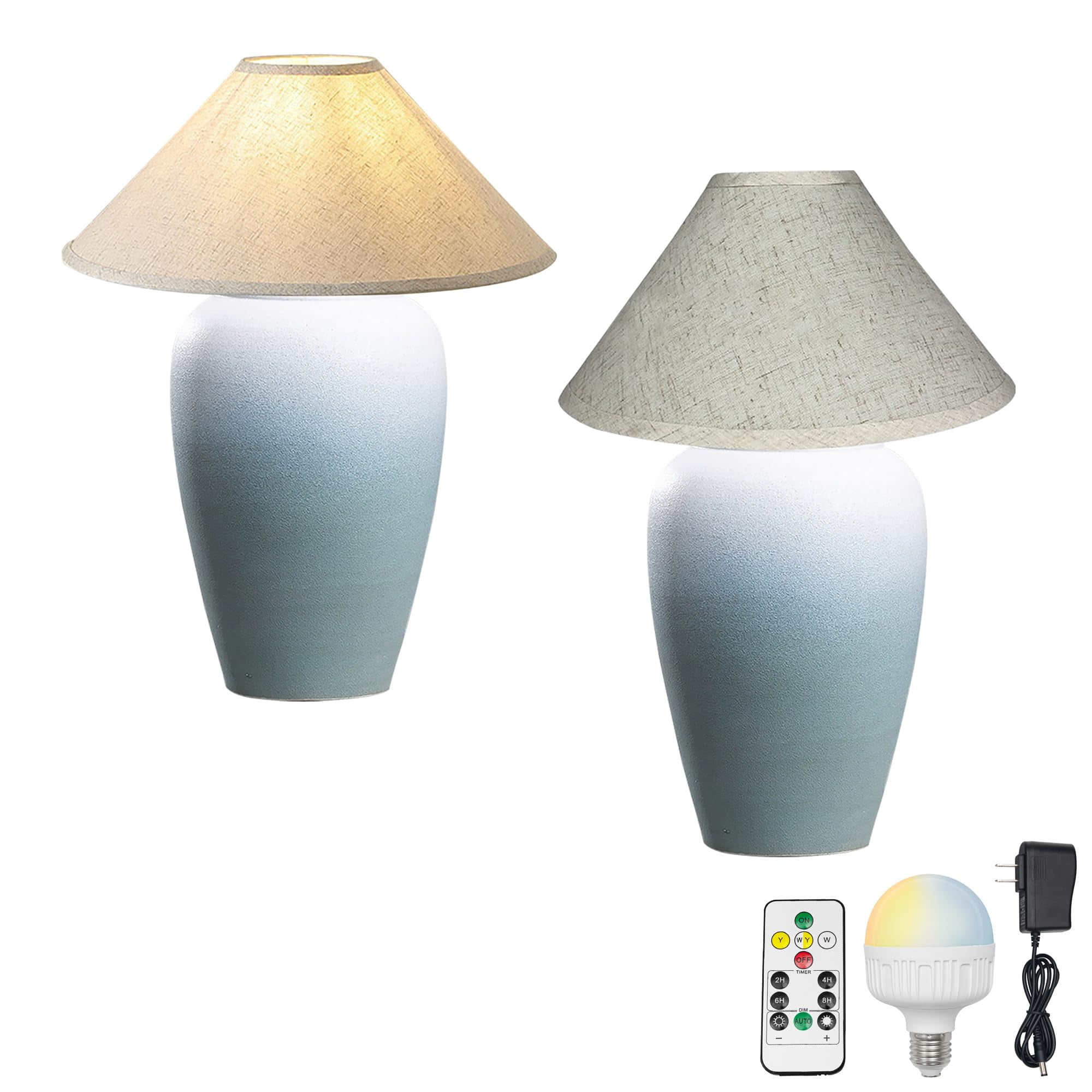 FSLiving Light Blue Clay Pot Ceramic Jar Table Lamp Textured Shade ...