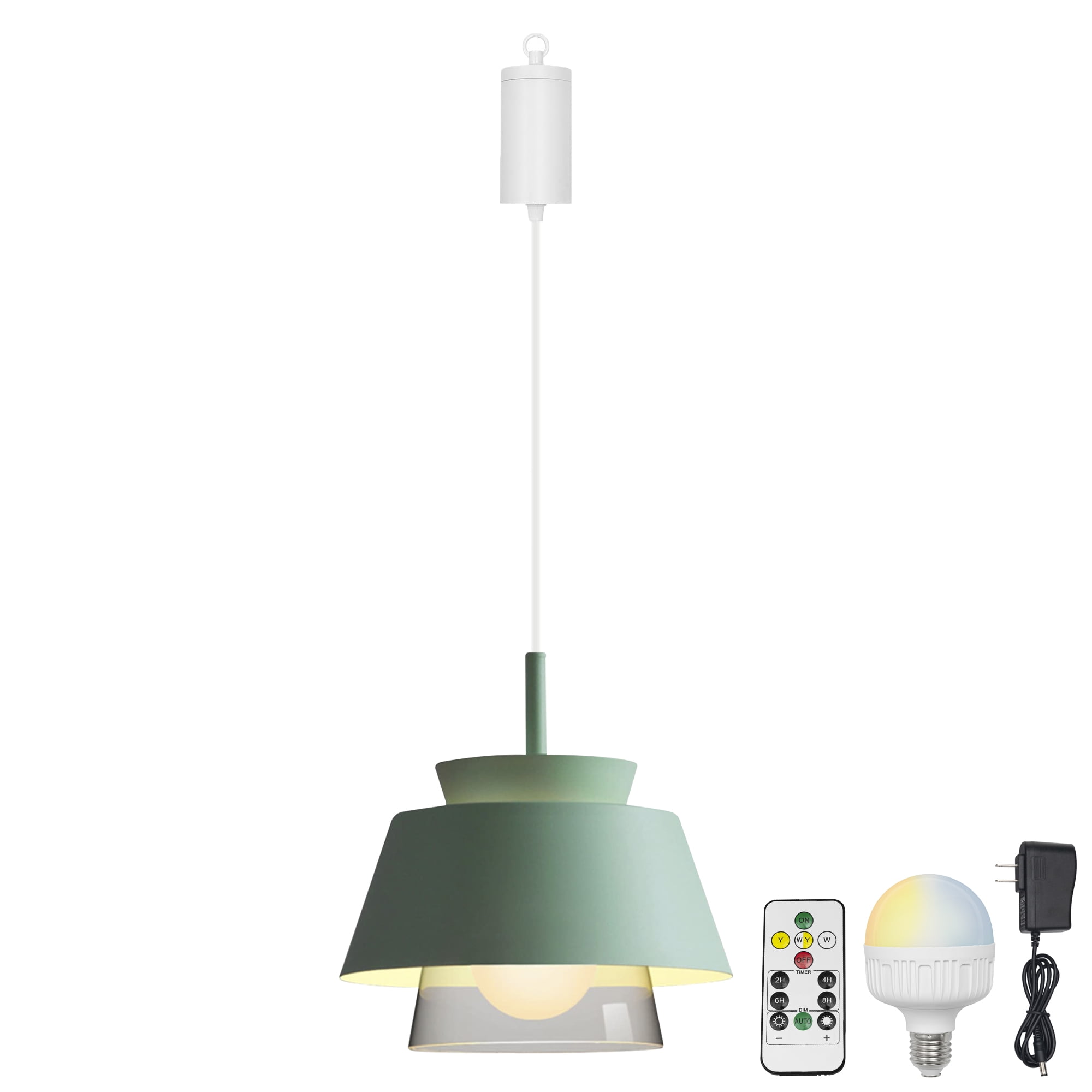 FSLiving Macaron Green Glass and Metal Pendant Light with Rechargeable ...