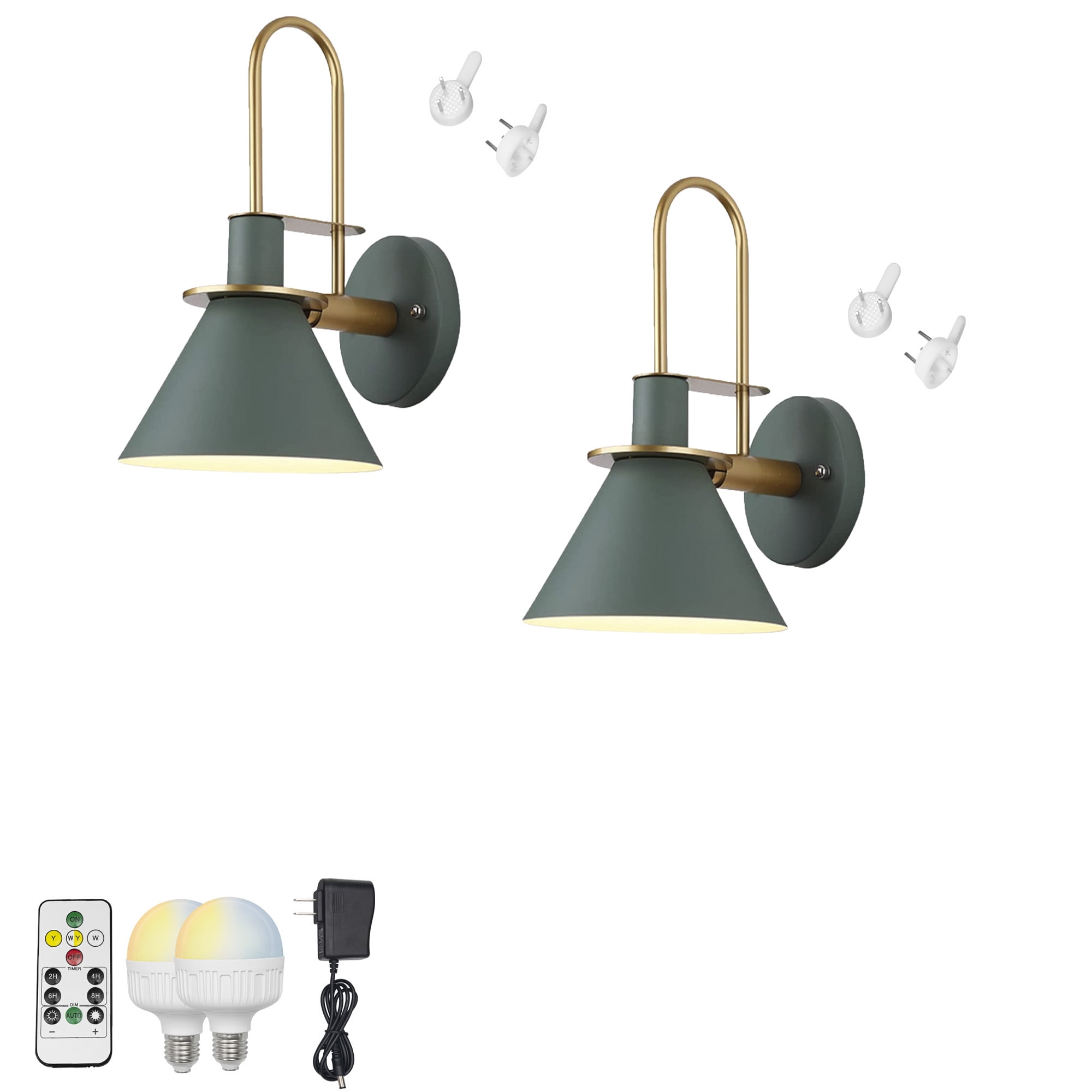 FSLiving Macaron Green Metal Romantic Wall Sconces with Rechargeable ...