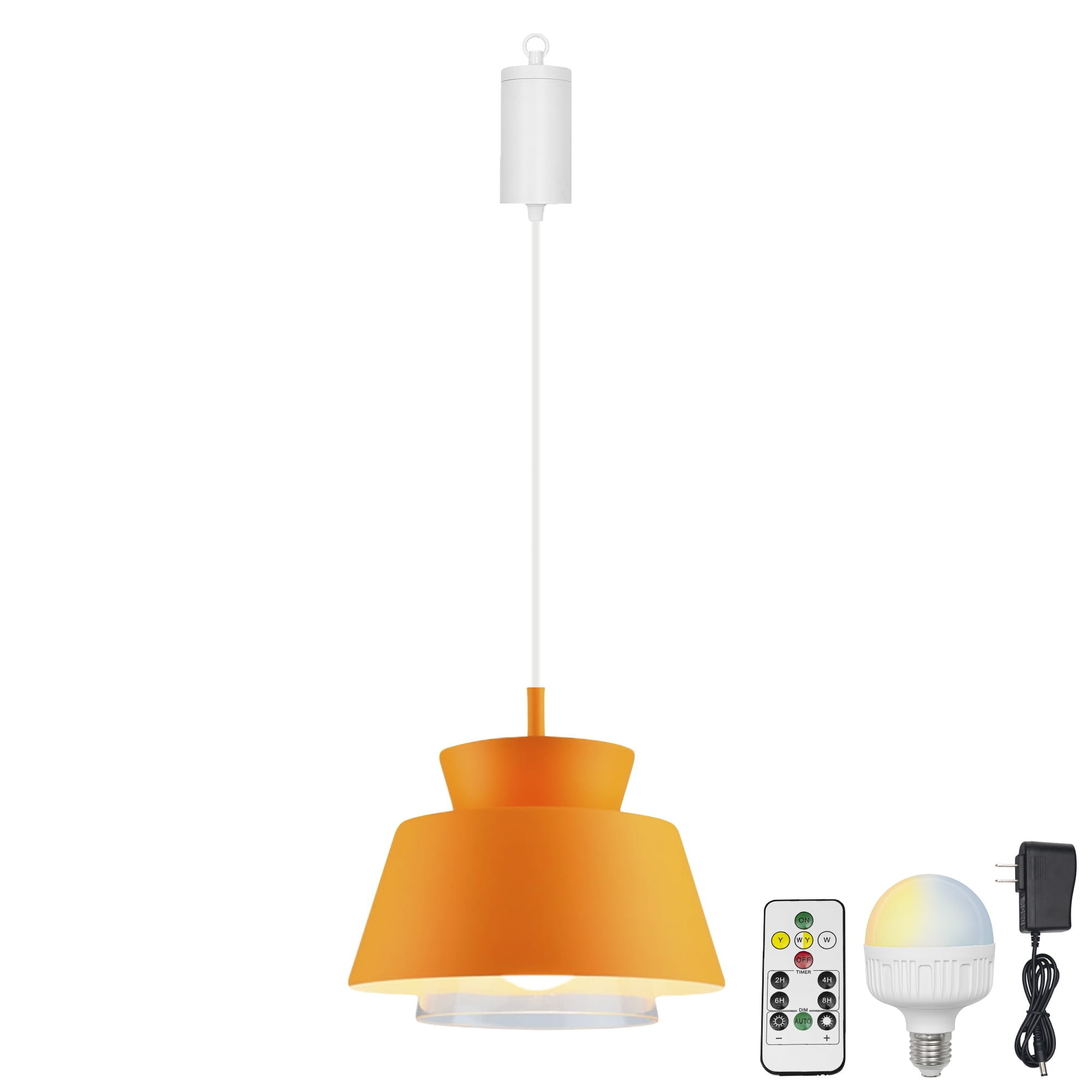 FSLiving Macaron Orange Glass and Metal Pendant Light with Rechargeable ...