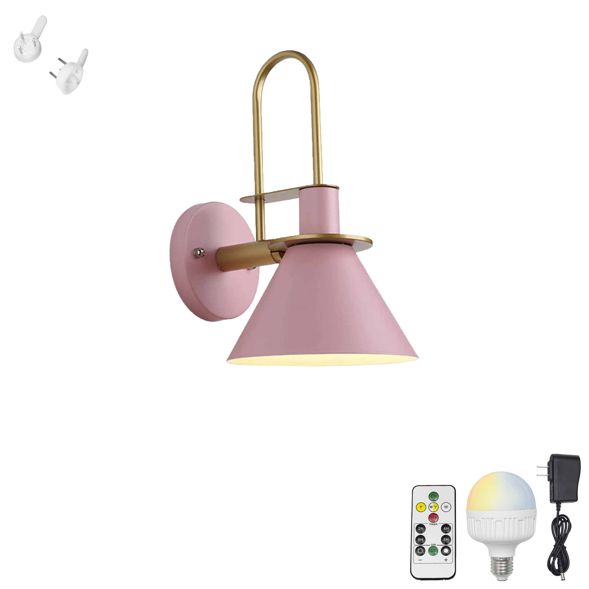 FSLiving Macaron Pink Metal Romantic Wall Sconces with Rechargeable ...