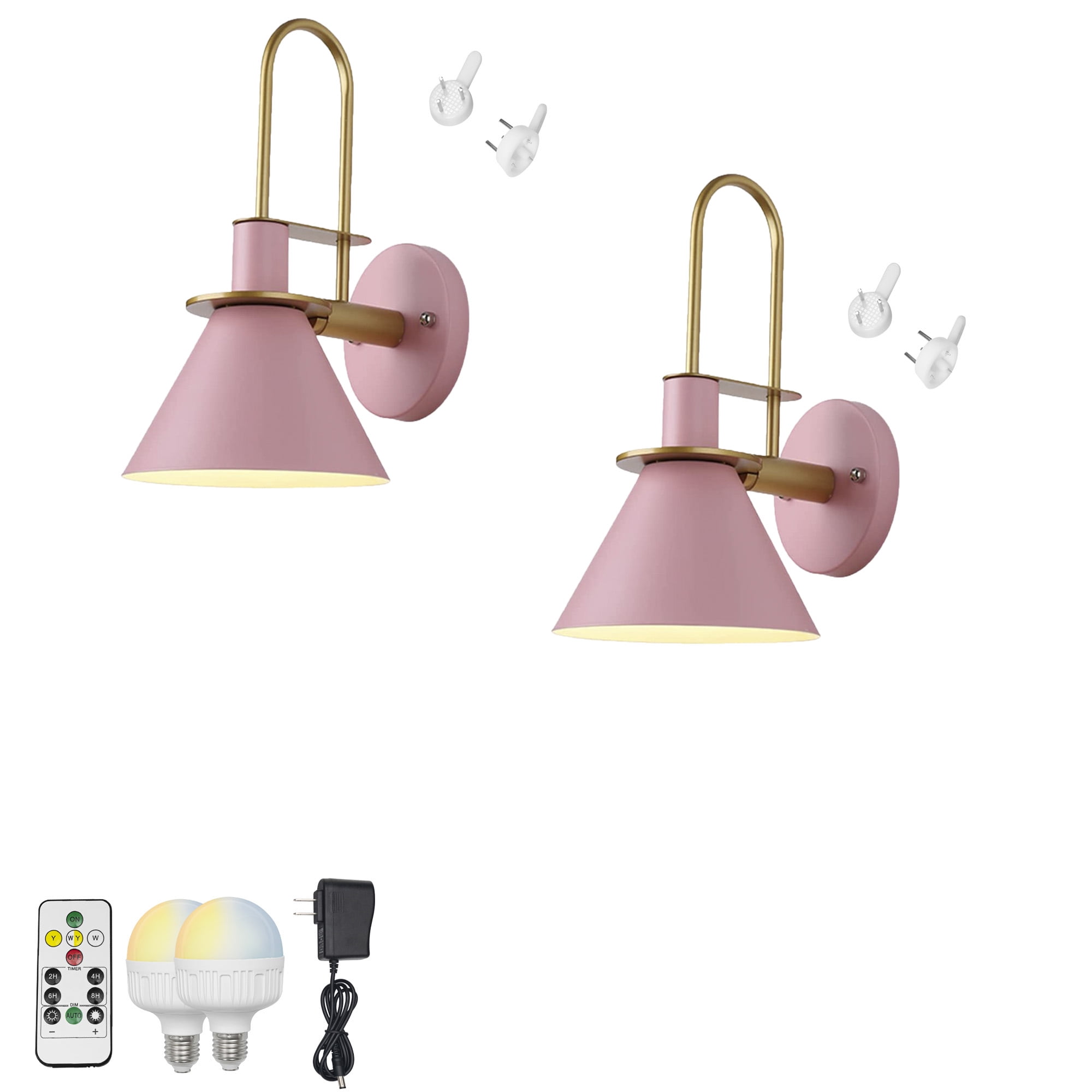 FSLiving Macaron Pink Metal Romantic Wall Sconces with Rechargeable ...