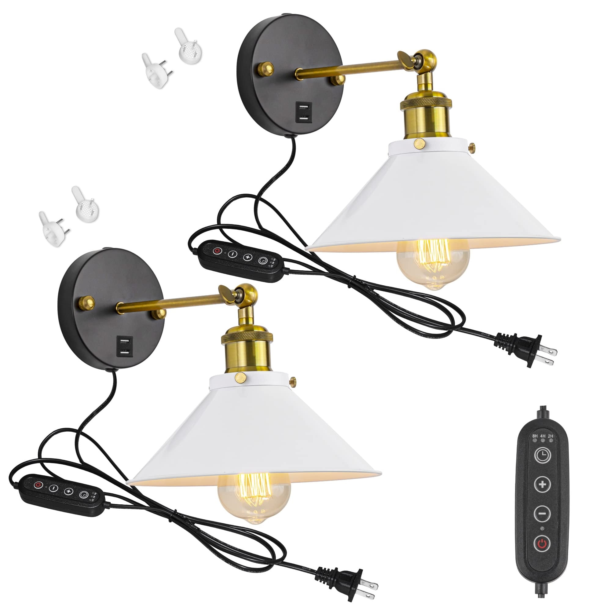 FSLiving Macaron White Metal Wall Sconce with USB Outlet Dimmable and ...
