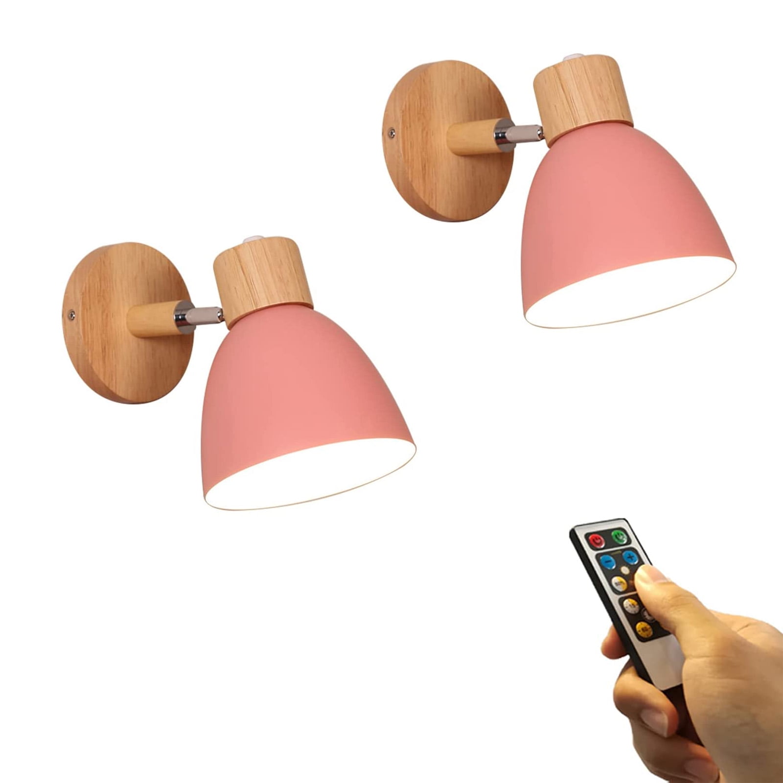 FSLiving Metal Wood Mini Pink Wall Light Battery Run 55 Lumens LED ...
