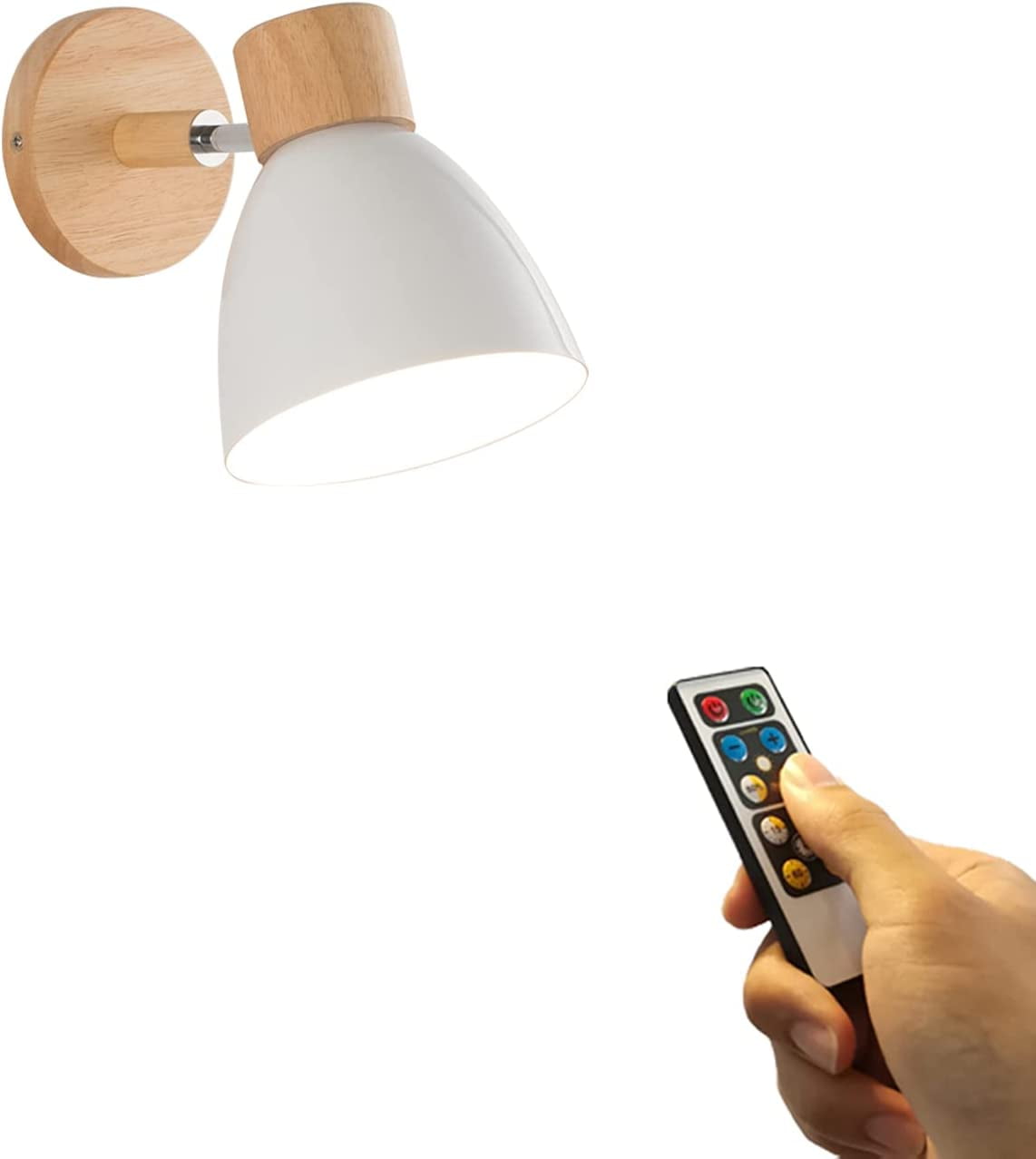 FSLiving Metal Wood Mini White Wall Light Battery Run 55 Lumens LED ...