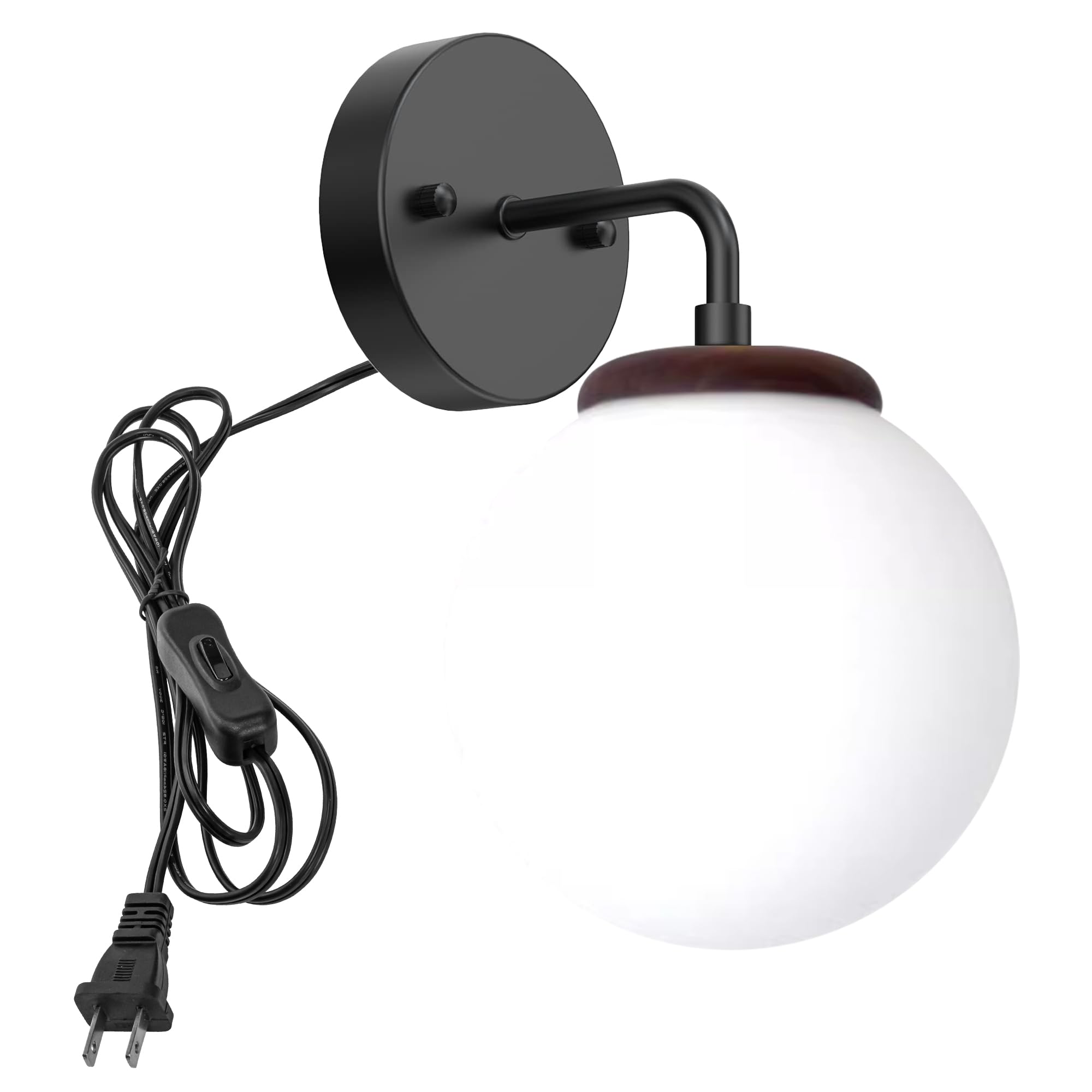 FSLiving Modern Plug in Globe Wall Light White Frosted Glass Globe ...