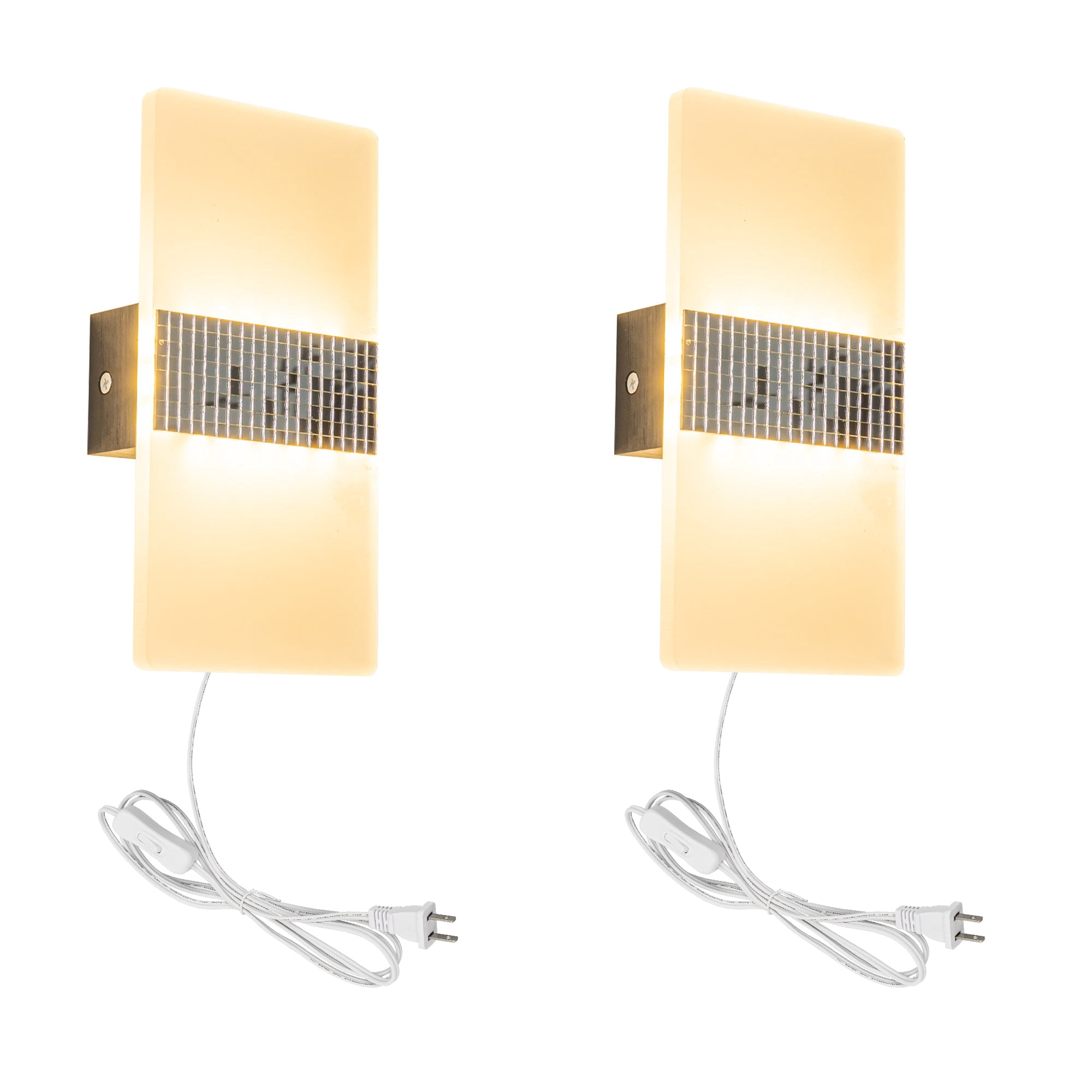 FSLiving Modern Wall Sconce with 5.9ft Plug-in Cord White Acrylic with ...