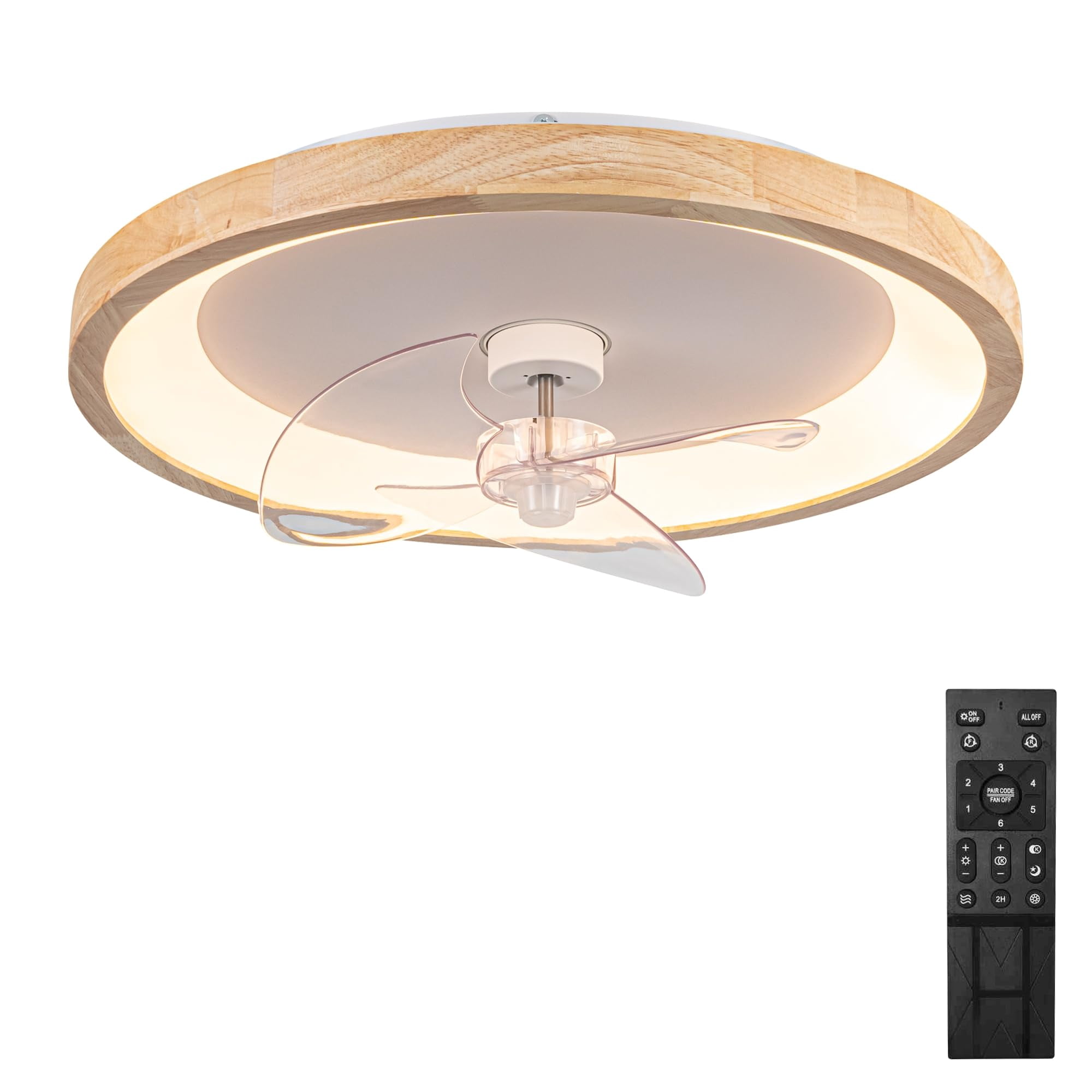 FSLiving Nature Wood Ceiling Fan Light by Remote Control, Track ...