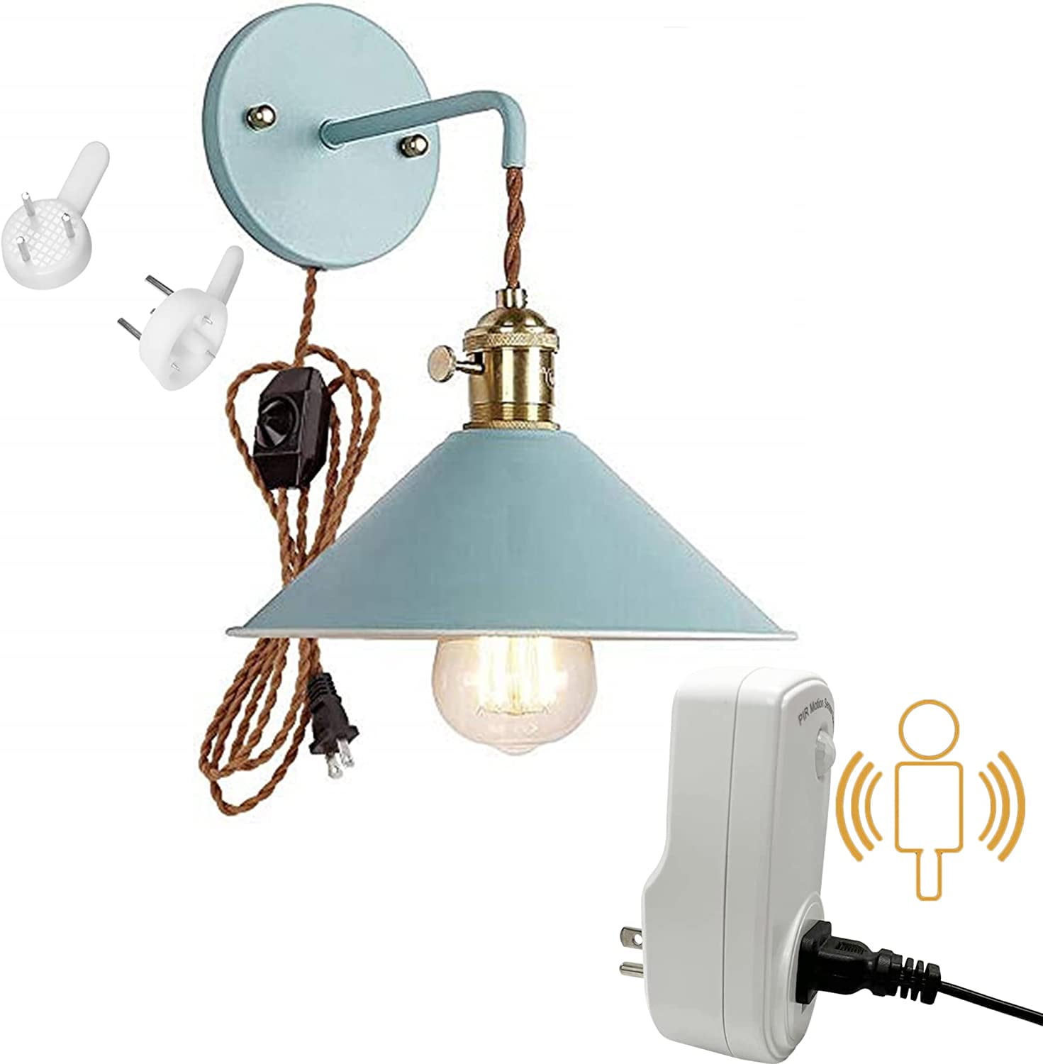 FSLiving PIR Motion Sensor Plug-in Wall Sconce Macaron Lighting Fixture ...