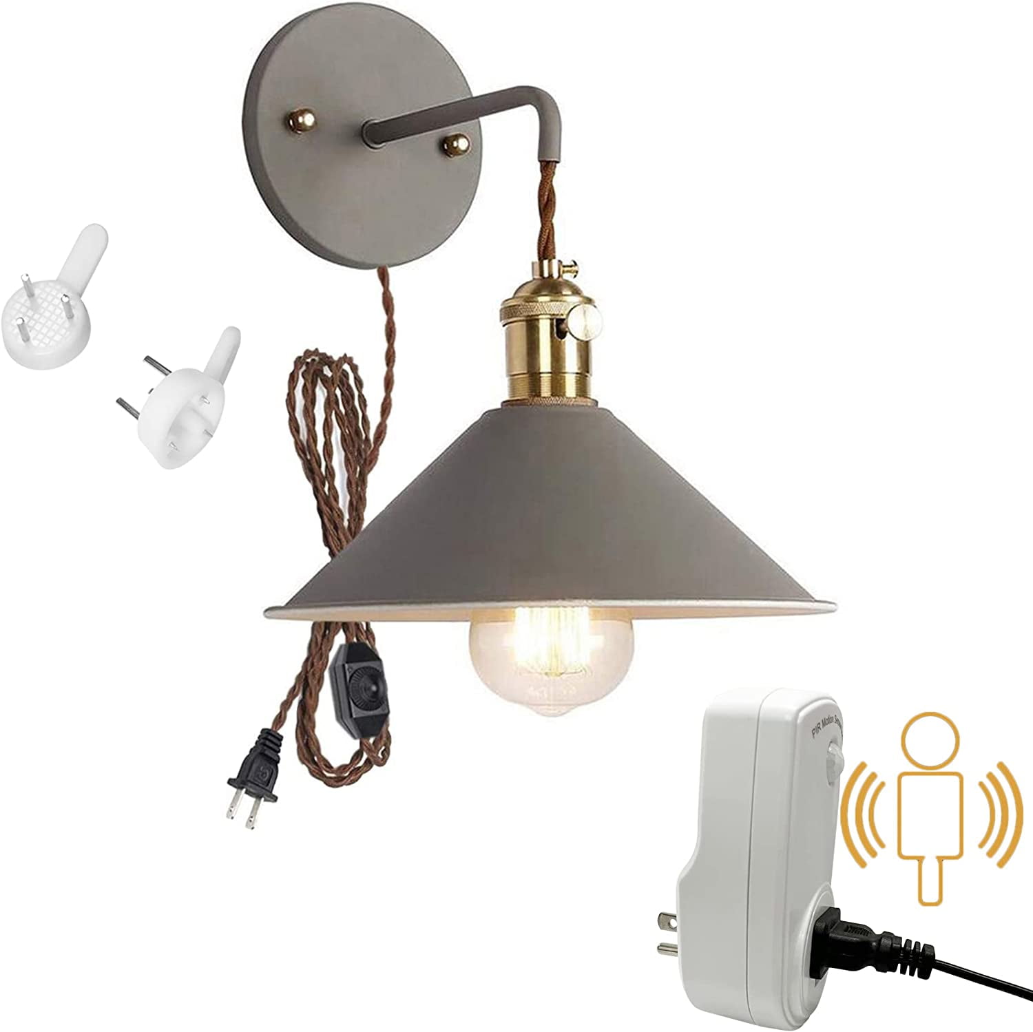 FSLiving PIR Motion Sensor Plug-in Wall Sconce Macaron Lighting Fixture ...