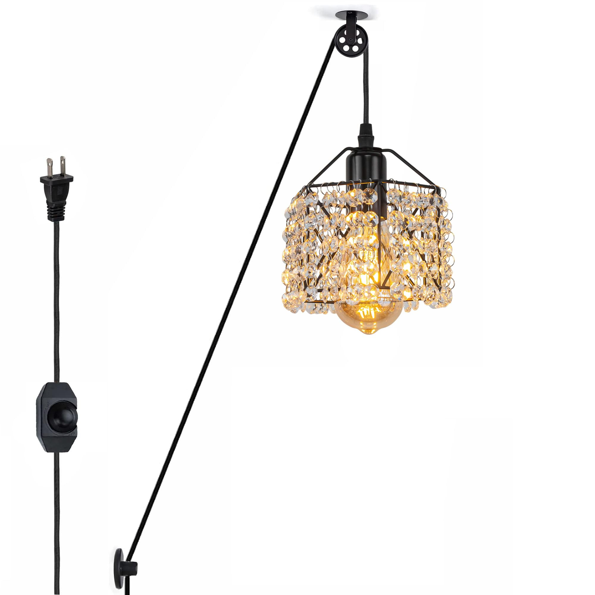 FSLiving Pendant Light with Industrial Pulley Design,15ft Plug-in ...