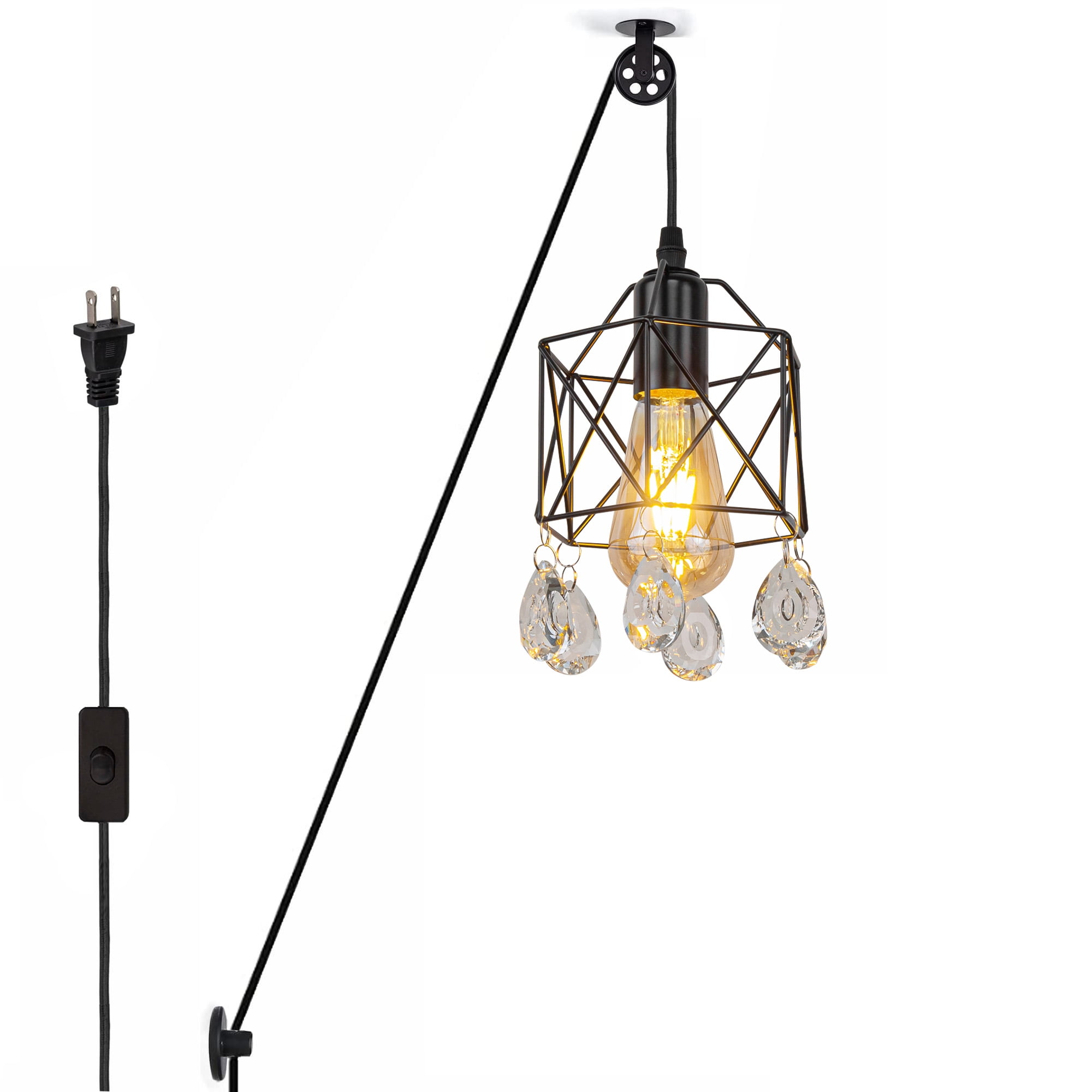 FSLiving Pendant Light with Industrial Pulley Design,15ft Plug-in ...