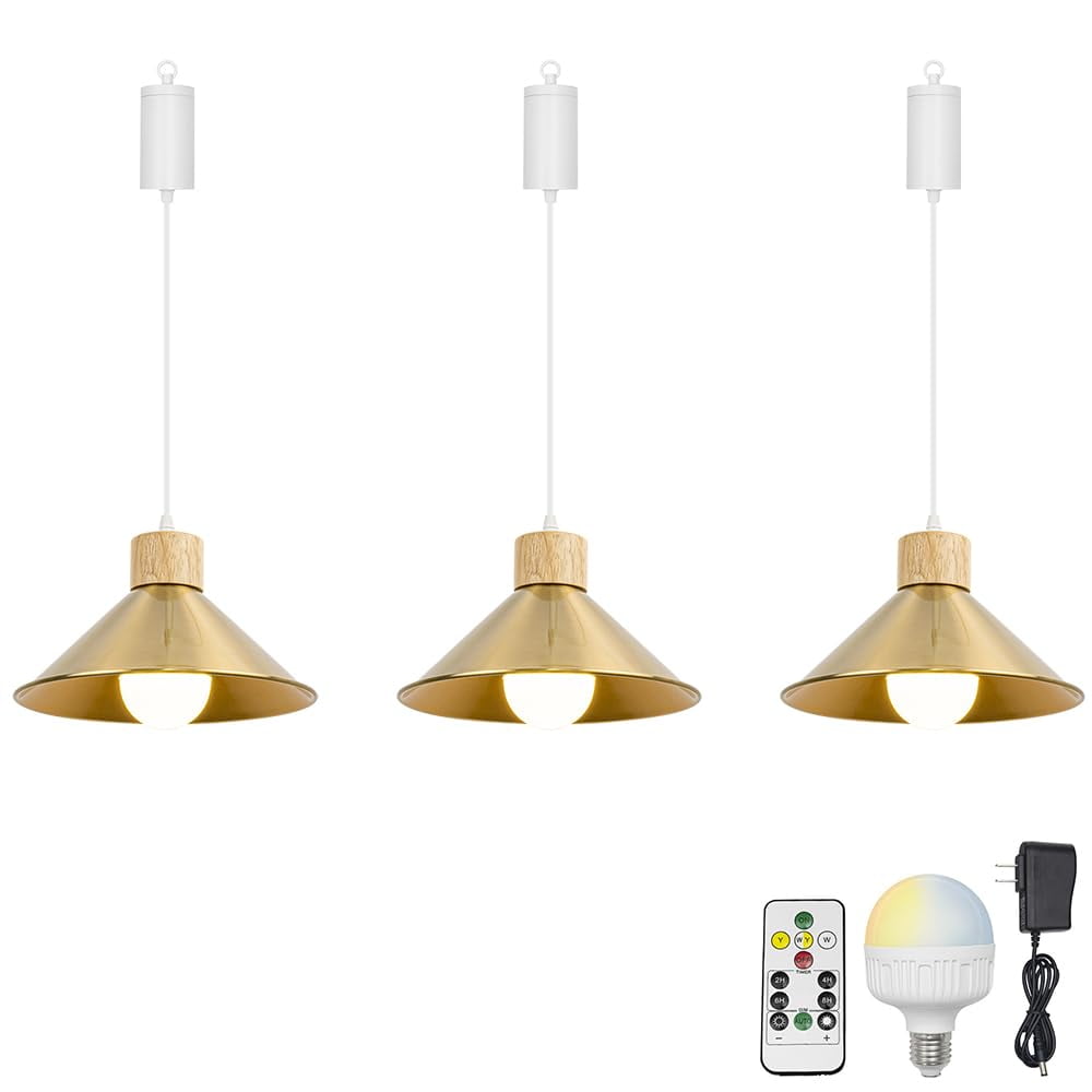FSLiving Pendant Light with Rechargeable Battery Operated LED Bulb RGB ...