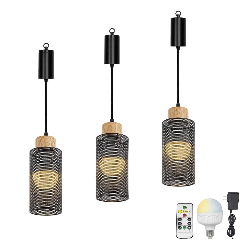 FSLiving Pendant Light with Rechargeable Battery Operated LED Bulb RGB ...