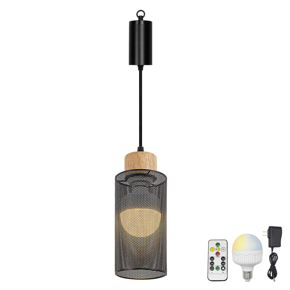 FSLiving Pendant Light with Rechargeable Battery Operated LED Bulb RGB ...