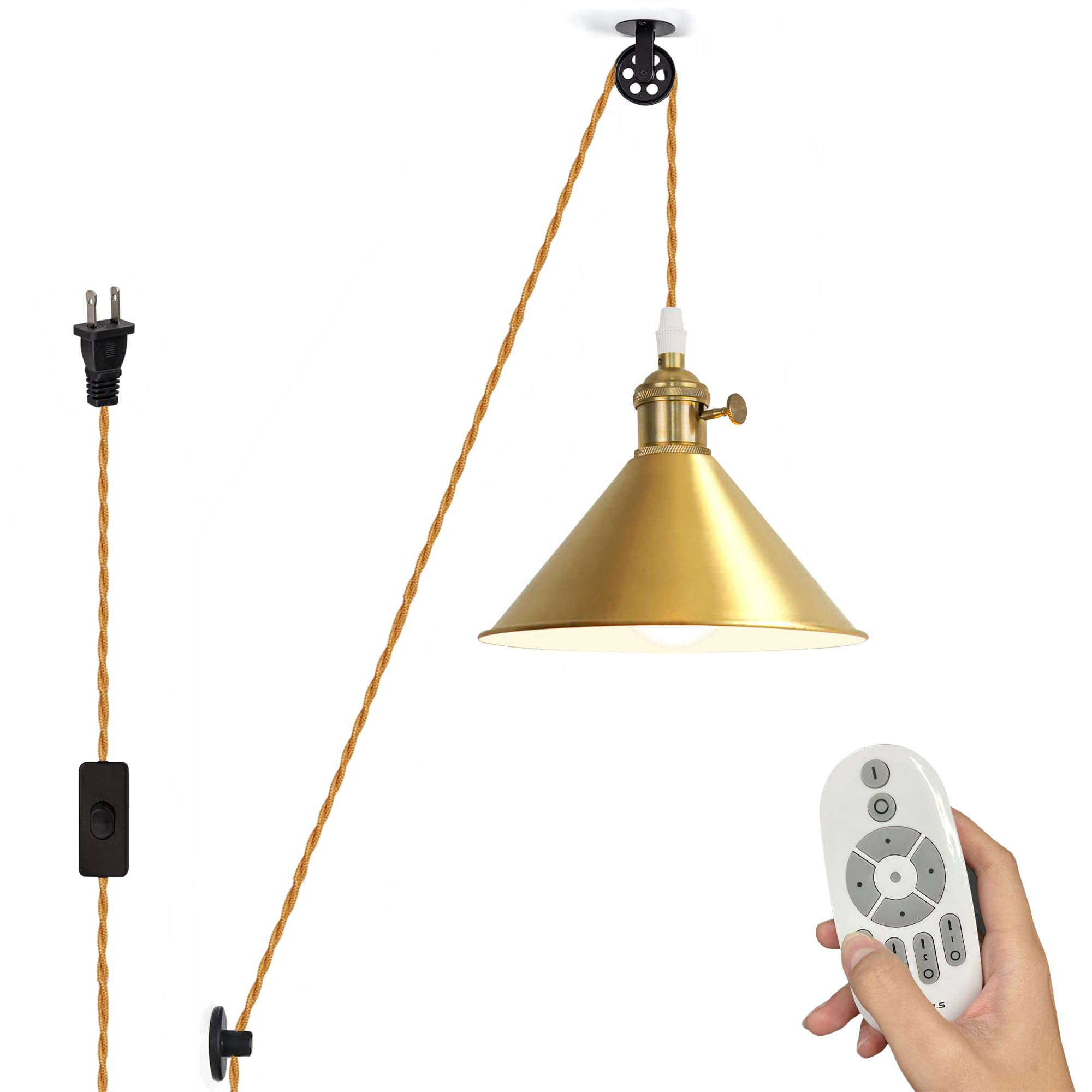 FSLiving Pendant Lighting Swag with Industrial Pulley Design 15ft Plug ...
