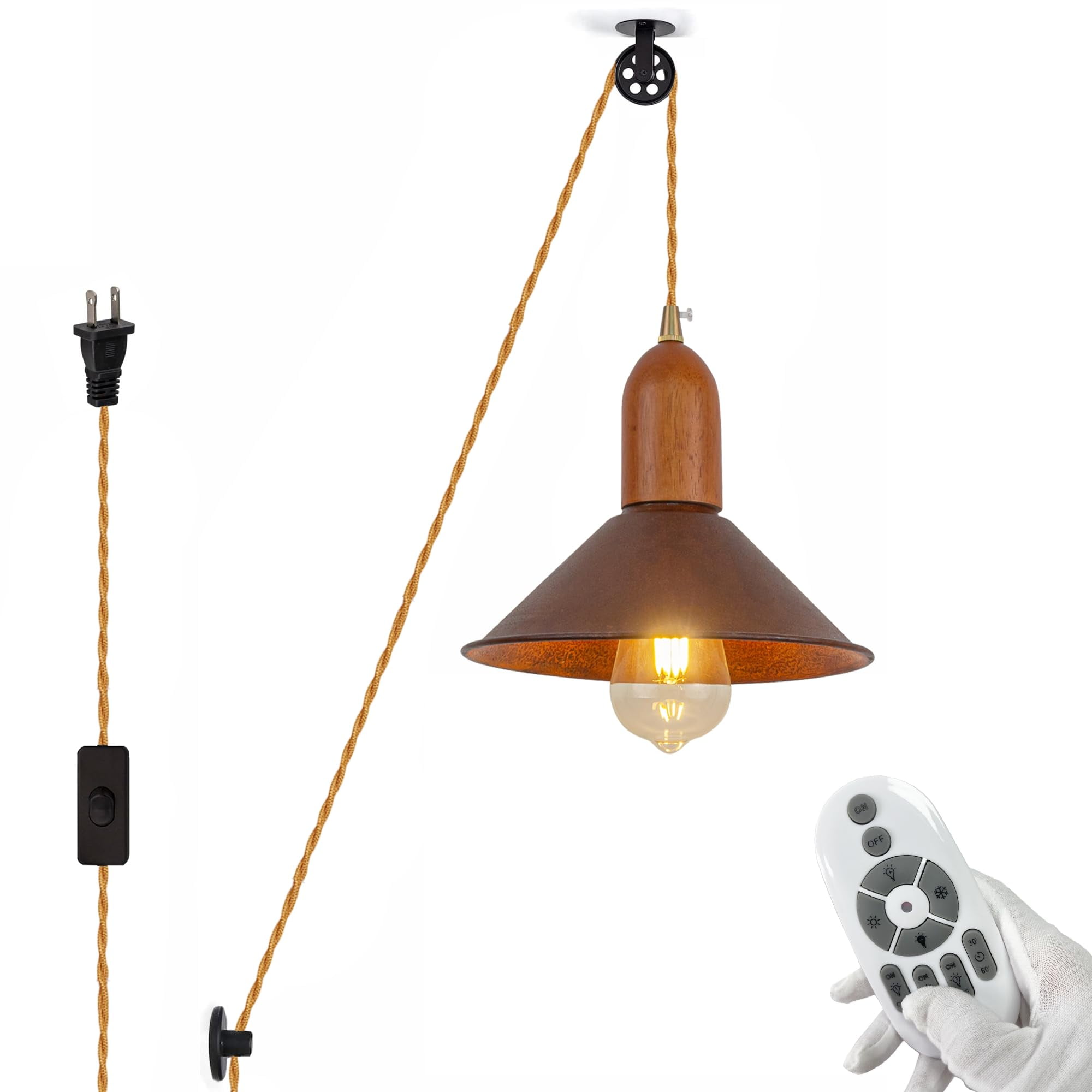FSLiving Pendant Lighting Swag with Industrial Pulley Design 15ft Plug ...