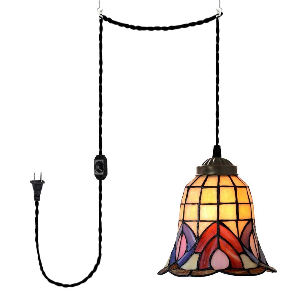 FSLiving Plug-in Pendant Hanging Light with 15FT Power Cord Tiffany ...