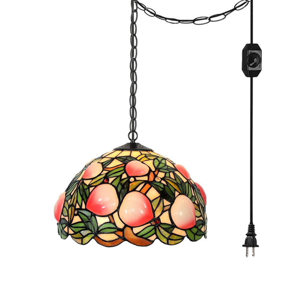FSLiving Plug-in Pendant Hanging Light with 15FT Power Cord Tiffany ...