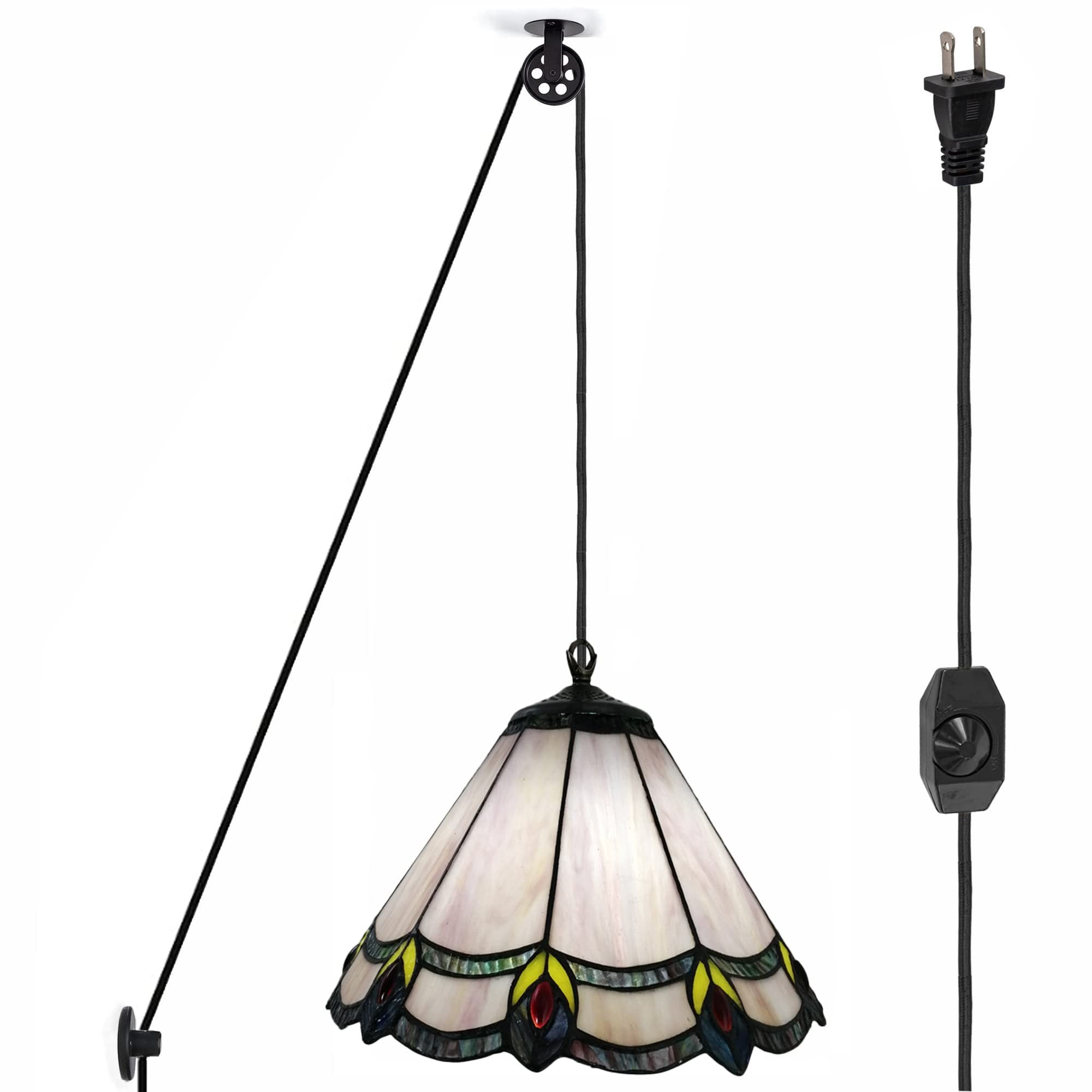 FSLiving Pulley Pendant Light with 15 Feet Dimmer Switch Plug-in Cord ...
