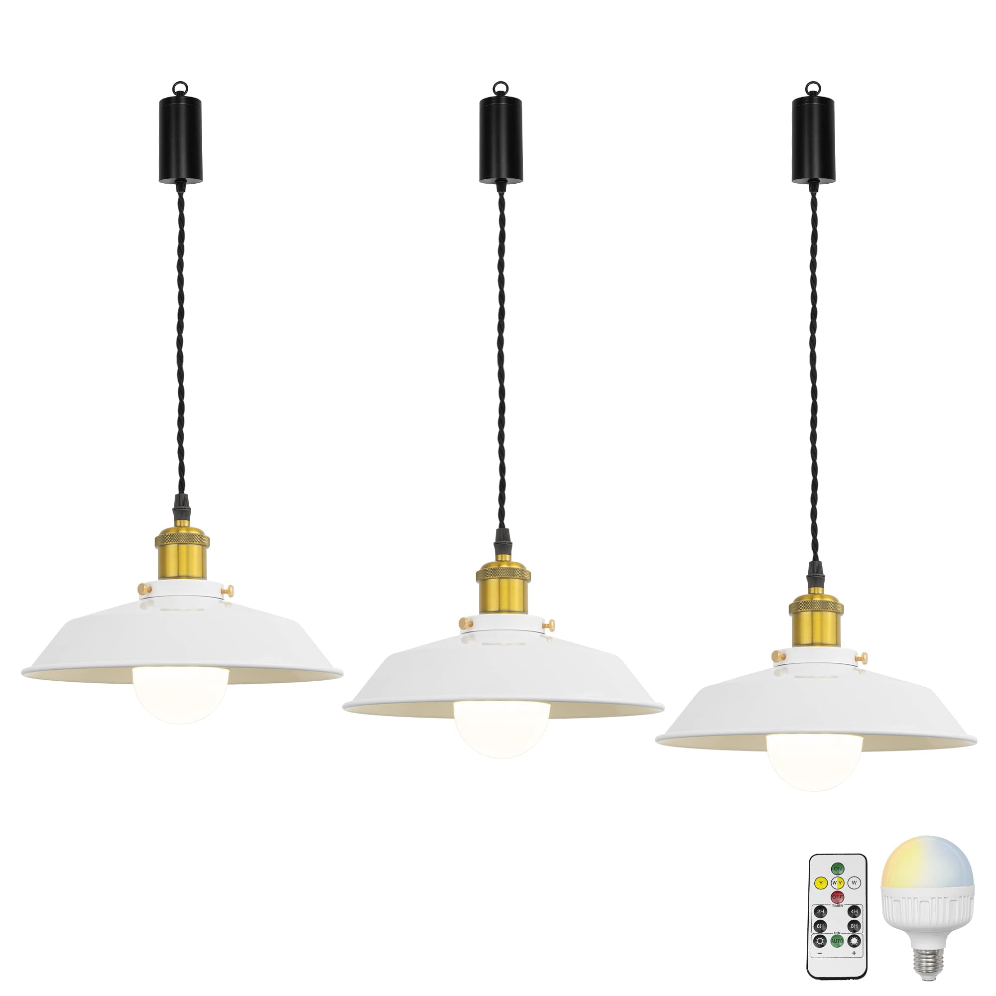 FSLiving Rechargeable Battery Operated Dimmable Pendant Light with ...