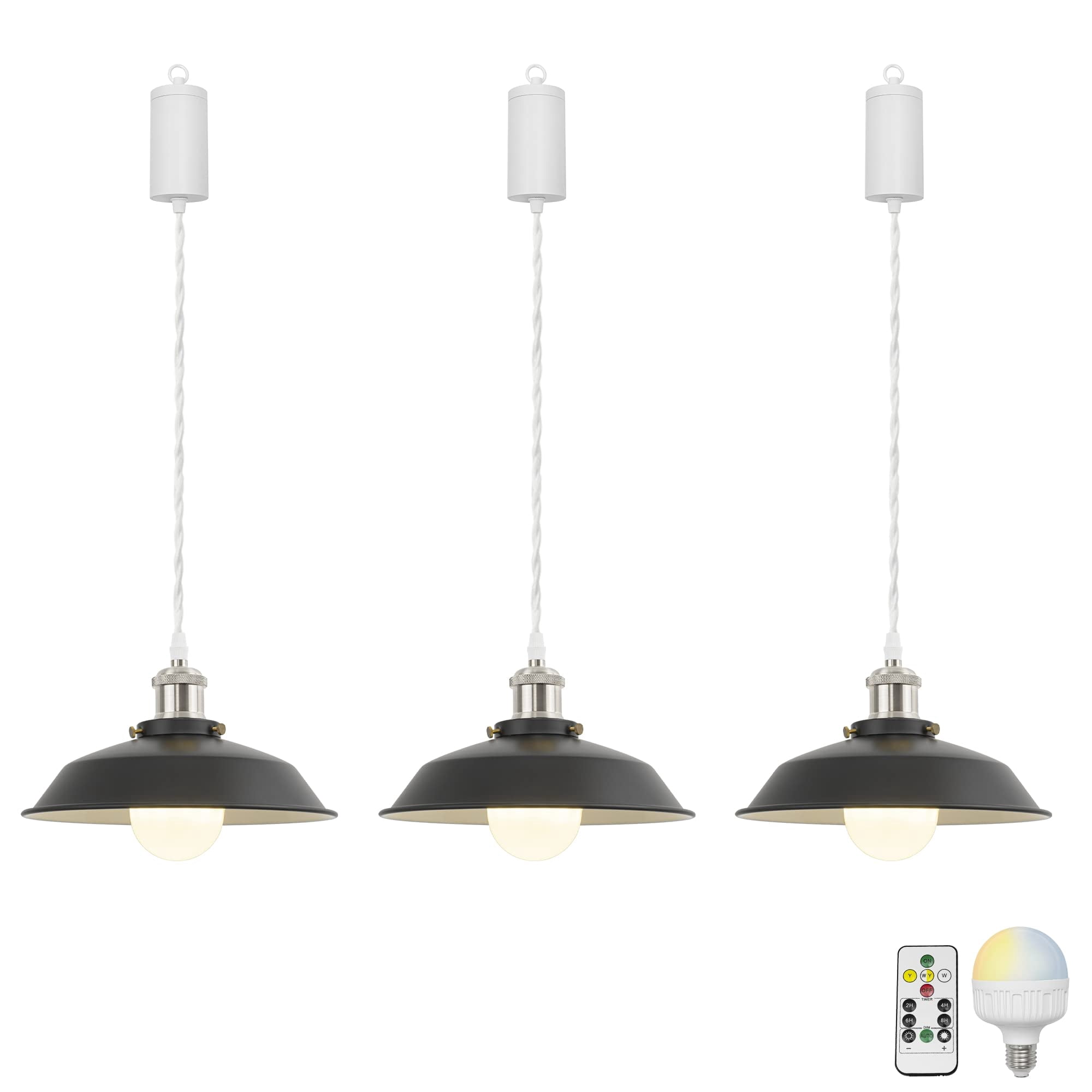 FSLiving Rechargeable Battery Operated Dimmable Pendant Light with ...