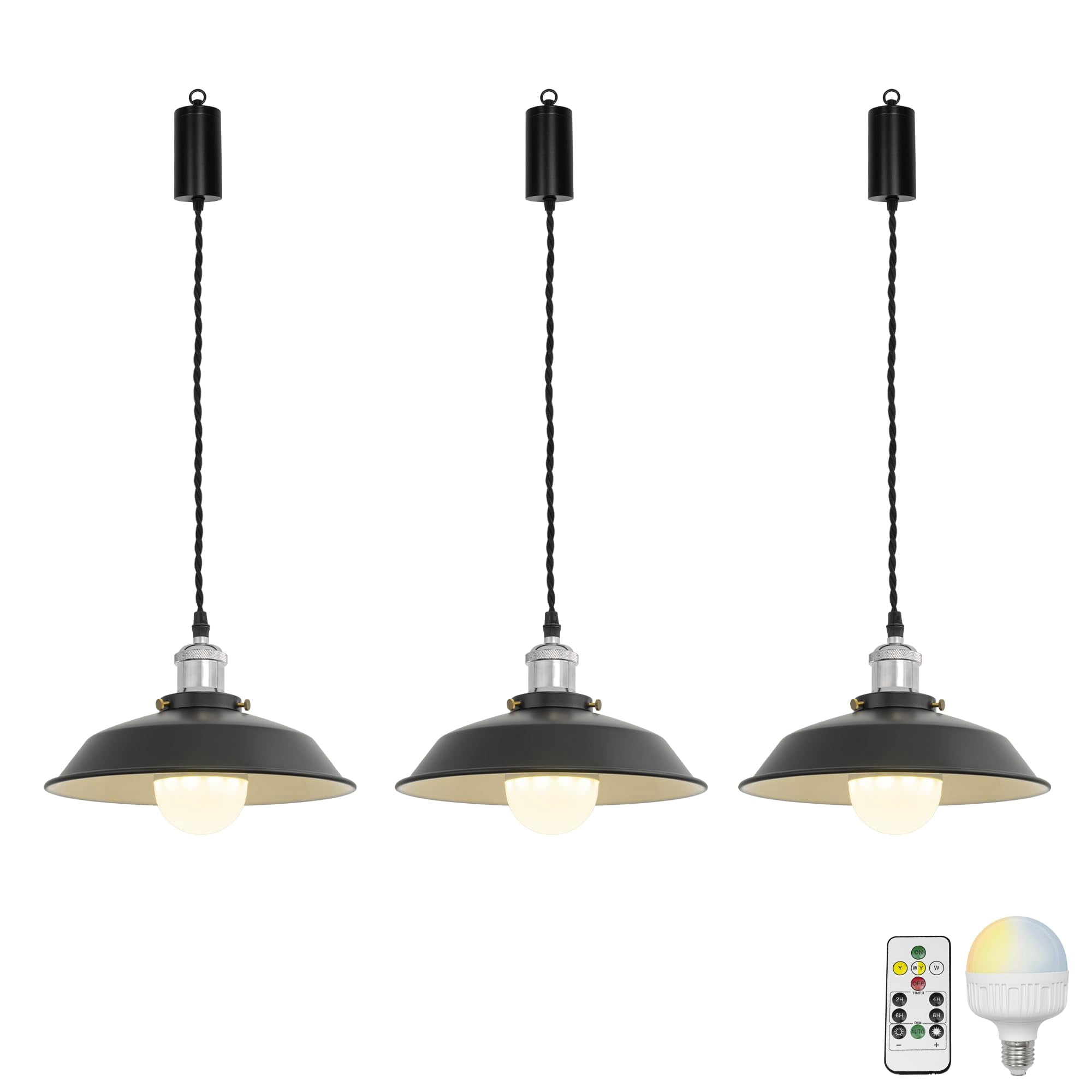 FSLiving Rechargeable Battery Operated Dimmable Pendant Light with ...