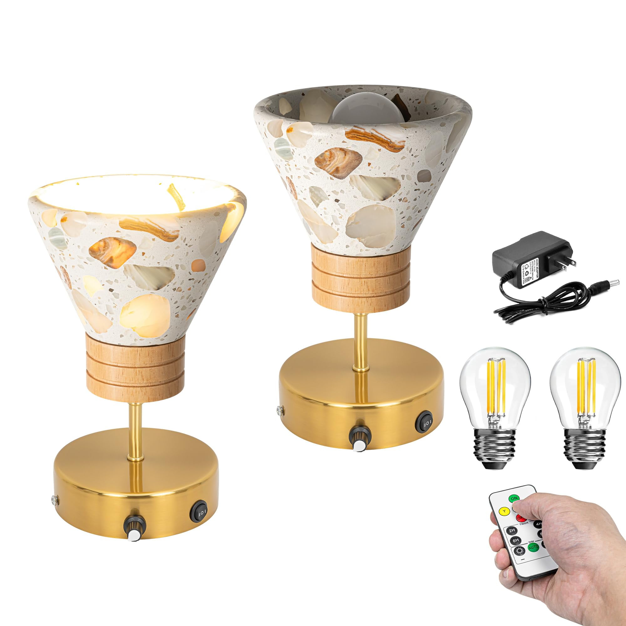 FSLiving Rechargeable Battery Operated LED White Cone Lamps, Remote ...