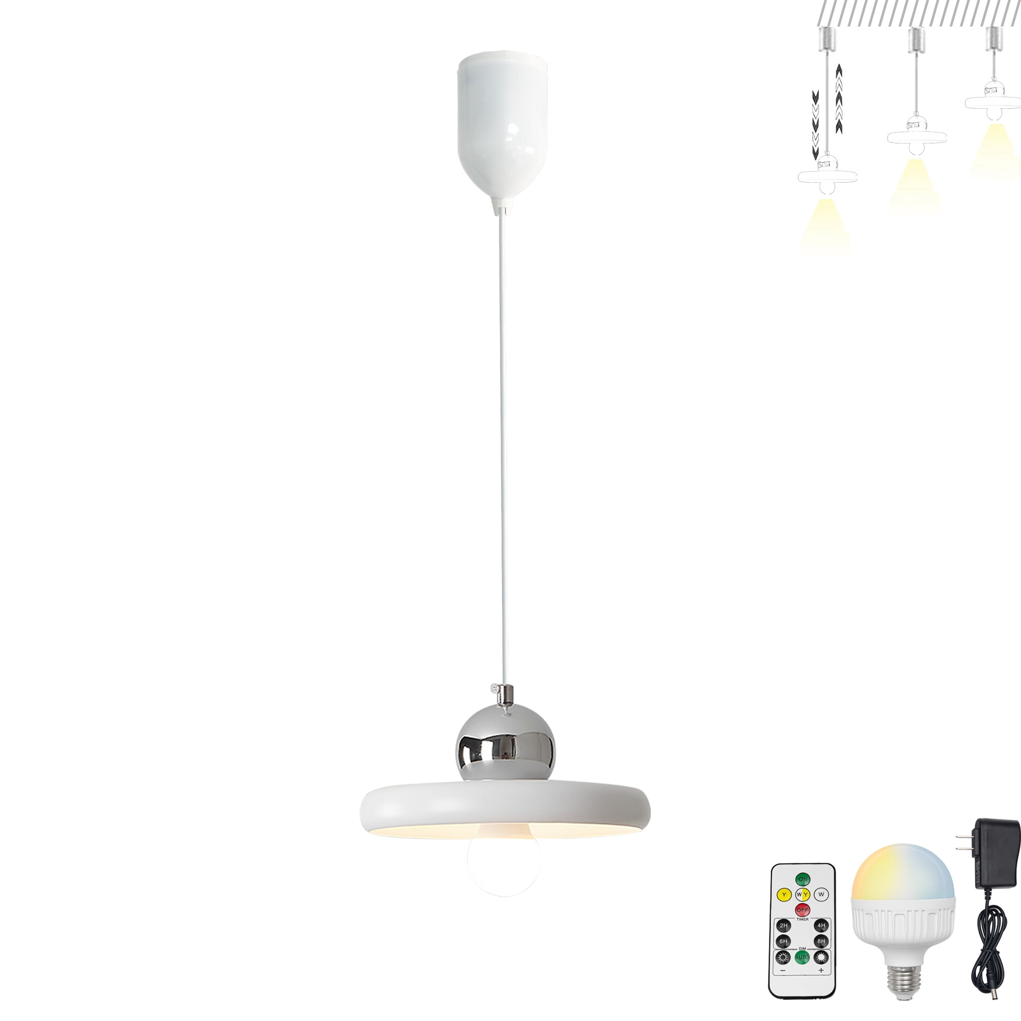 FSLiving Rechargeable Battery Operated Pendant Light with Remote,Modern ...