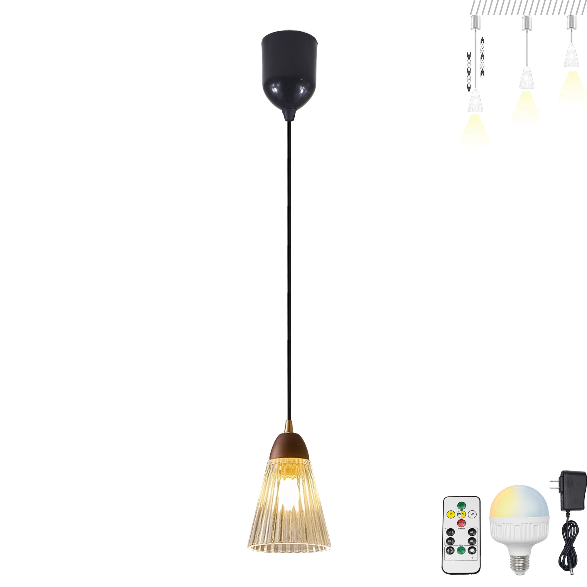 FSLiving Rechargeable Battery Operated Pendant Light with Remote,Nordic ...