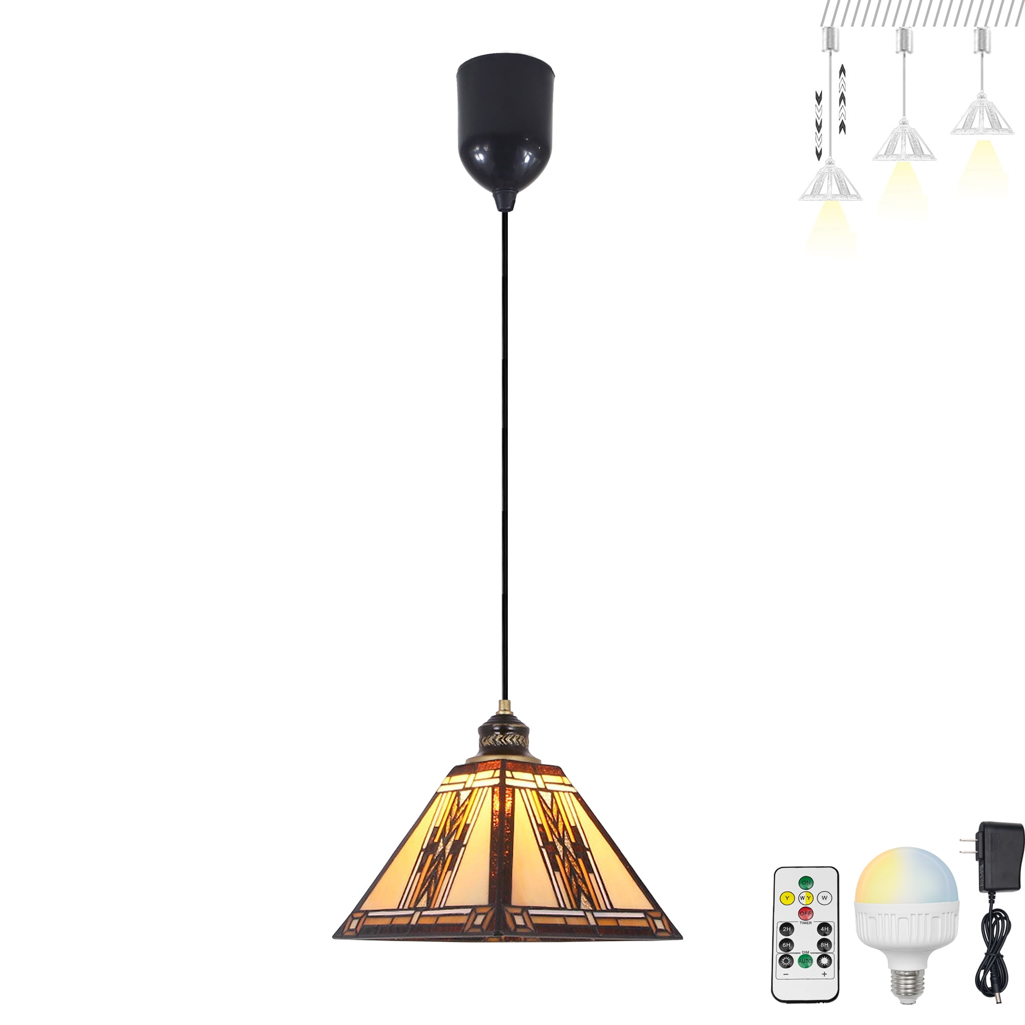 FSLiving Rechargeable Battery Operated Pendant Light with Remote ...