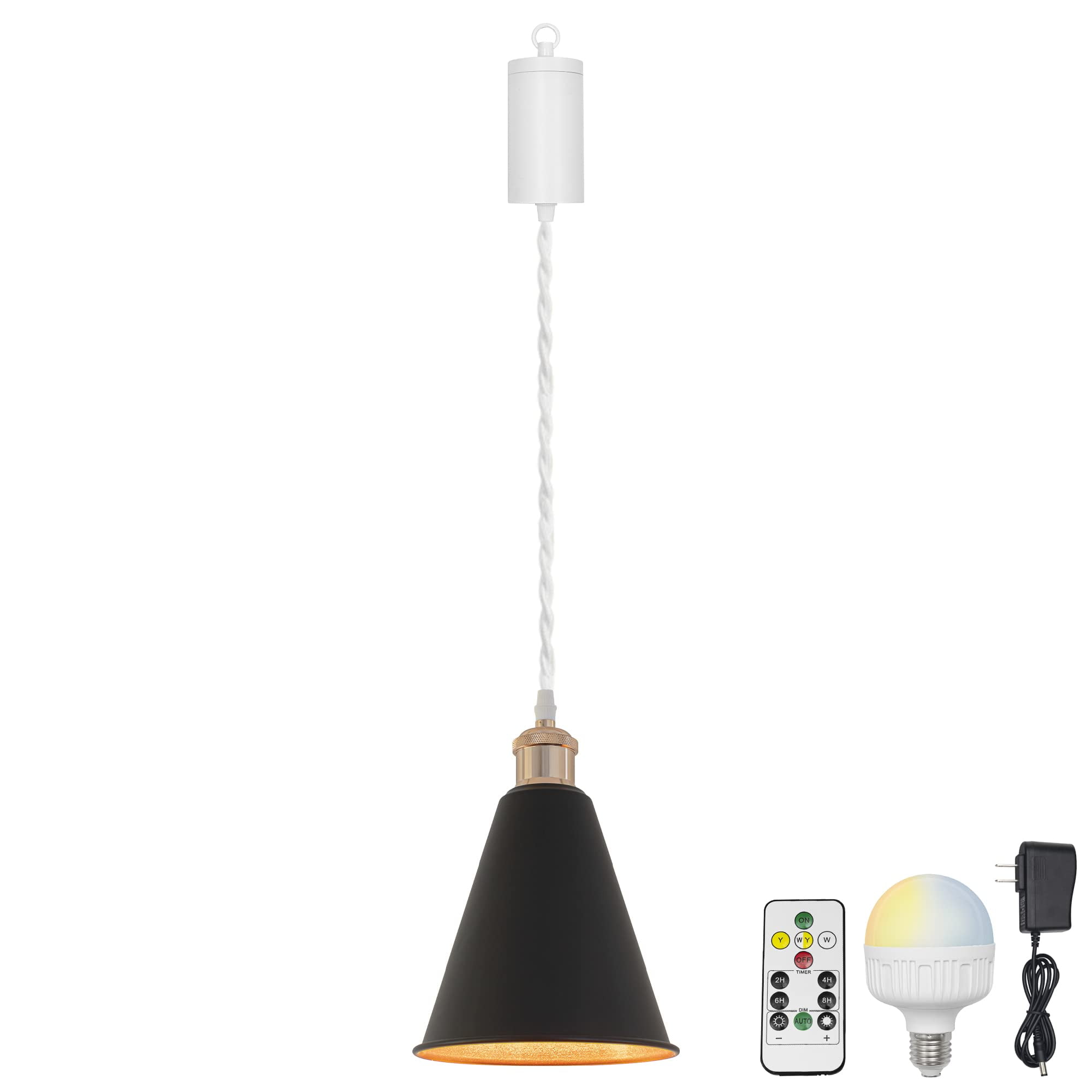 FSLiving Rechargeable Battery Operated Pendant Light with Sleeve&Round ...