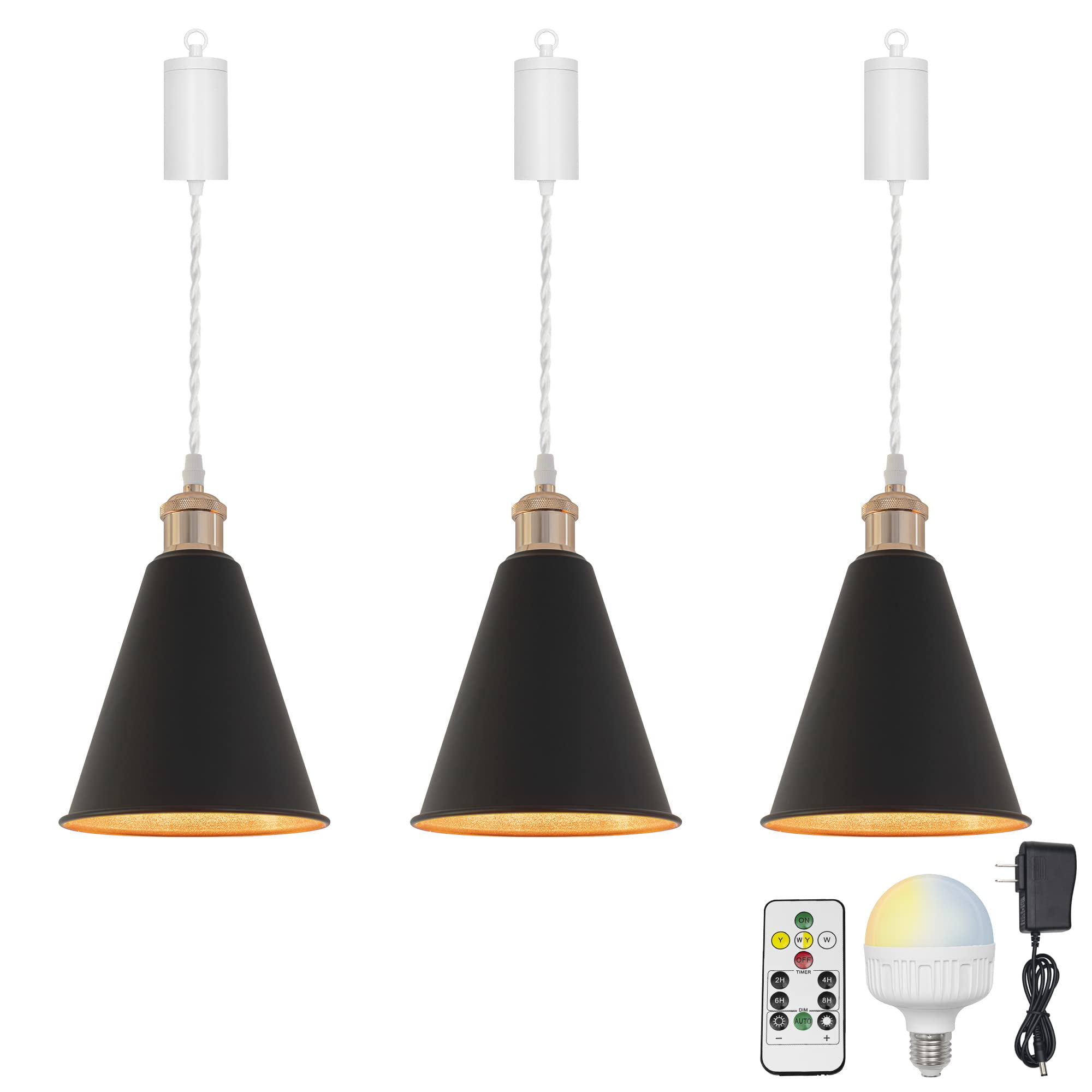 FSLiving Rechargeable Battery Operated Pendant Light with Sleeve&Round ...