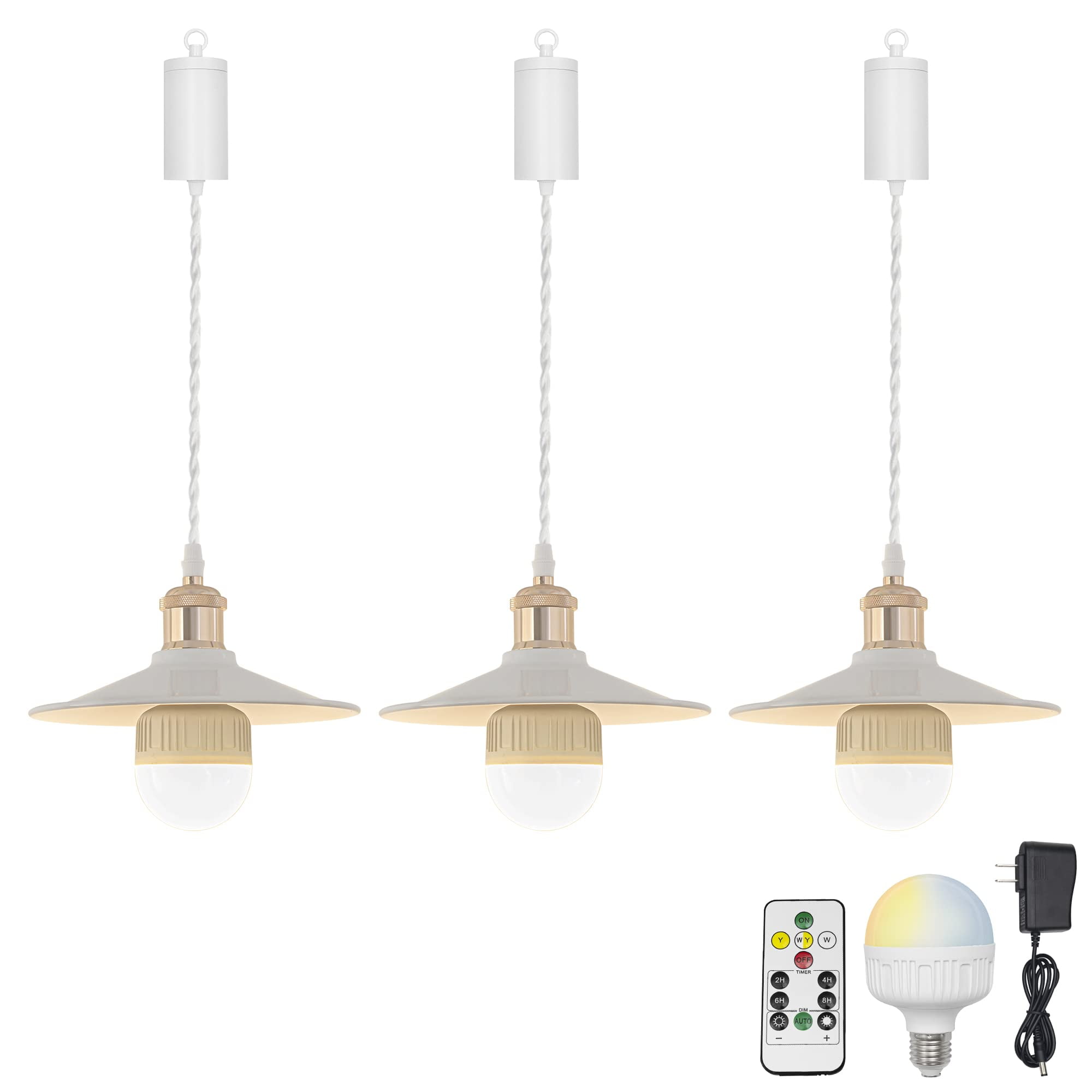 FSLiving Rechargeable Battery Operated Pendant Light with Sleeve&Round ...