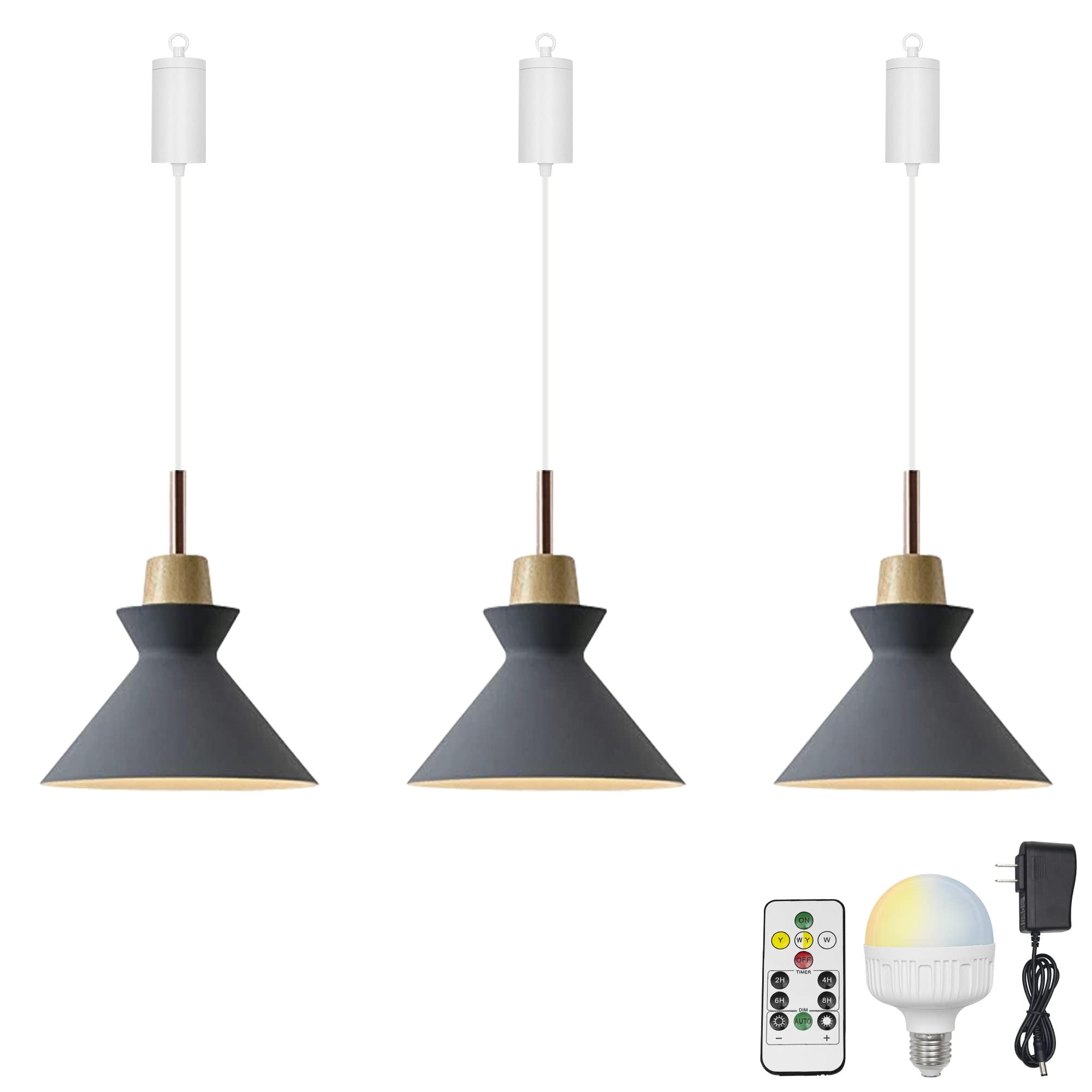 FSLiving Rechargeable Battery Operated Pendant Light with Sleeve&Round ...