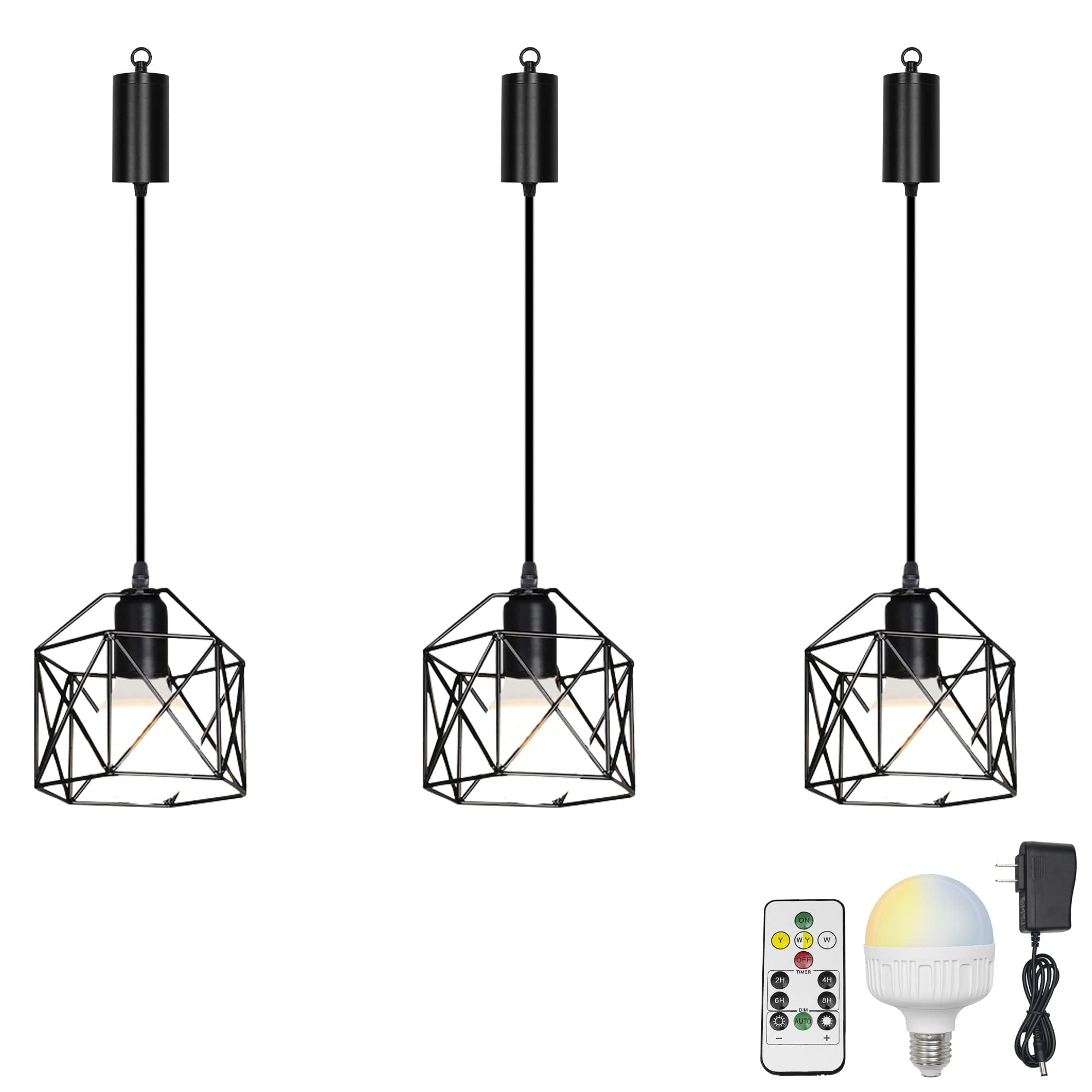 FSLiving Rechargeable Battery Operated Pendant Light with Sleeve&Round ...