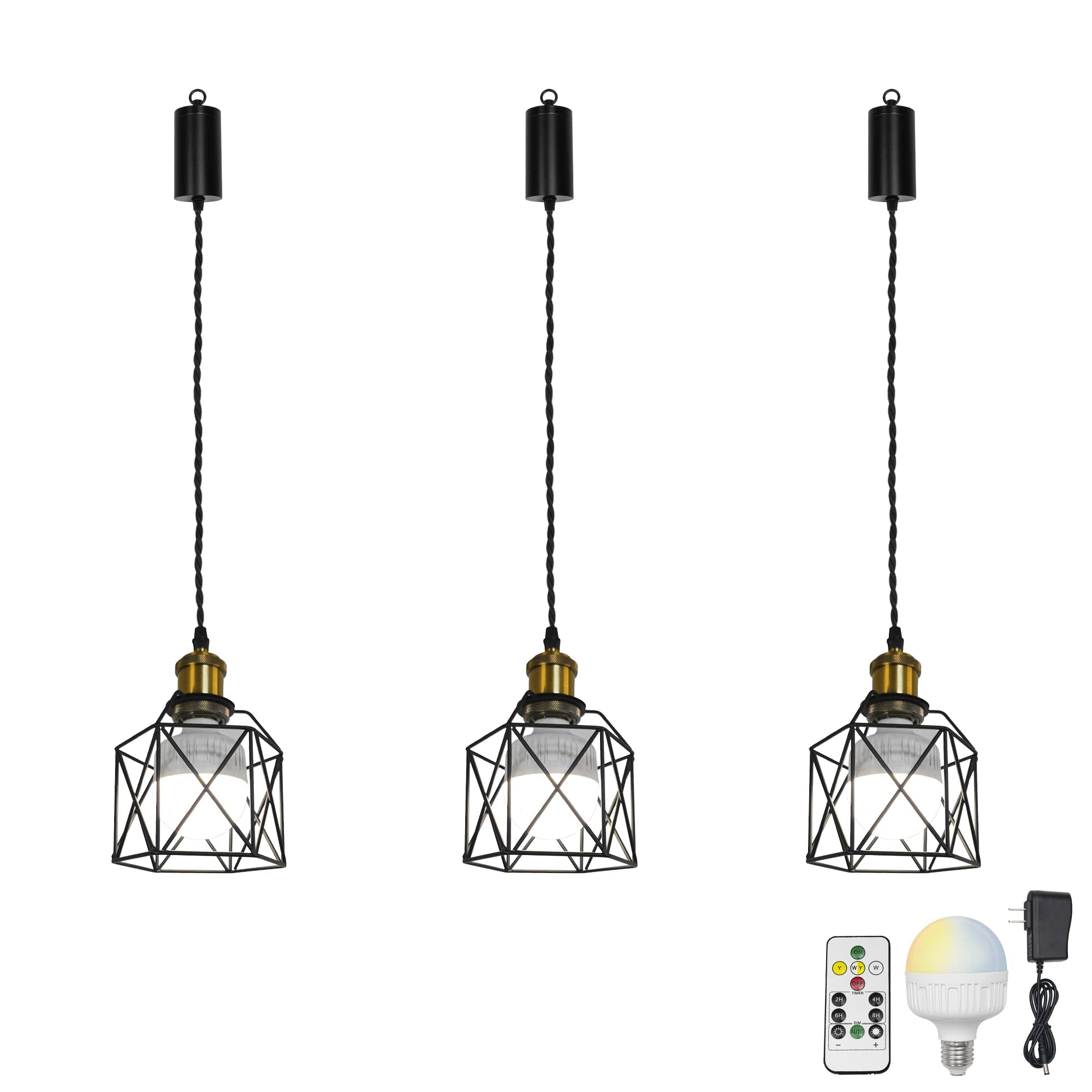 FSLiving Rechargeable Battery Operated Pendant Light with Sleeve&Round ...
