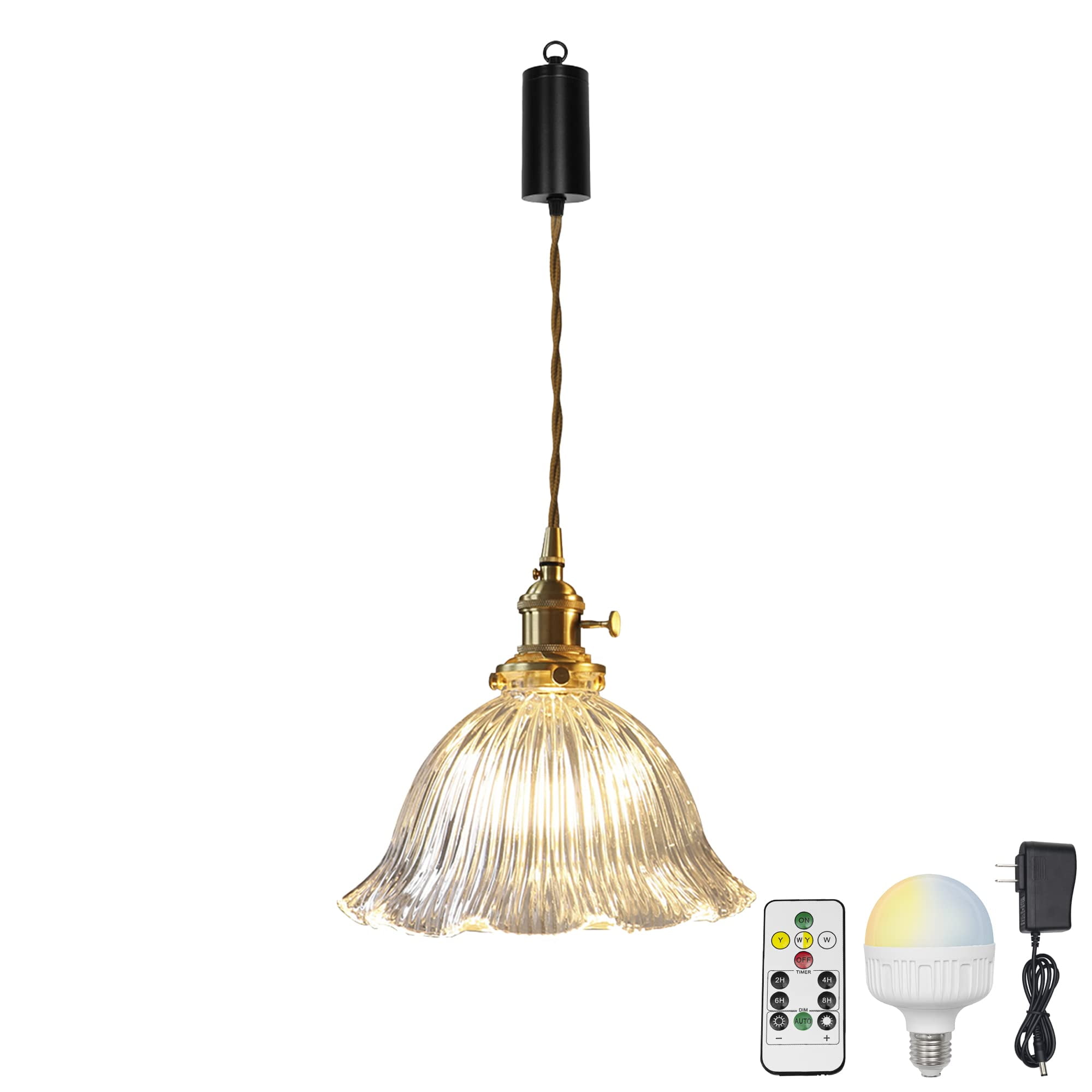FSLiving Rechargeable Battery Operated Pendant Light with Sleeve&Round ...