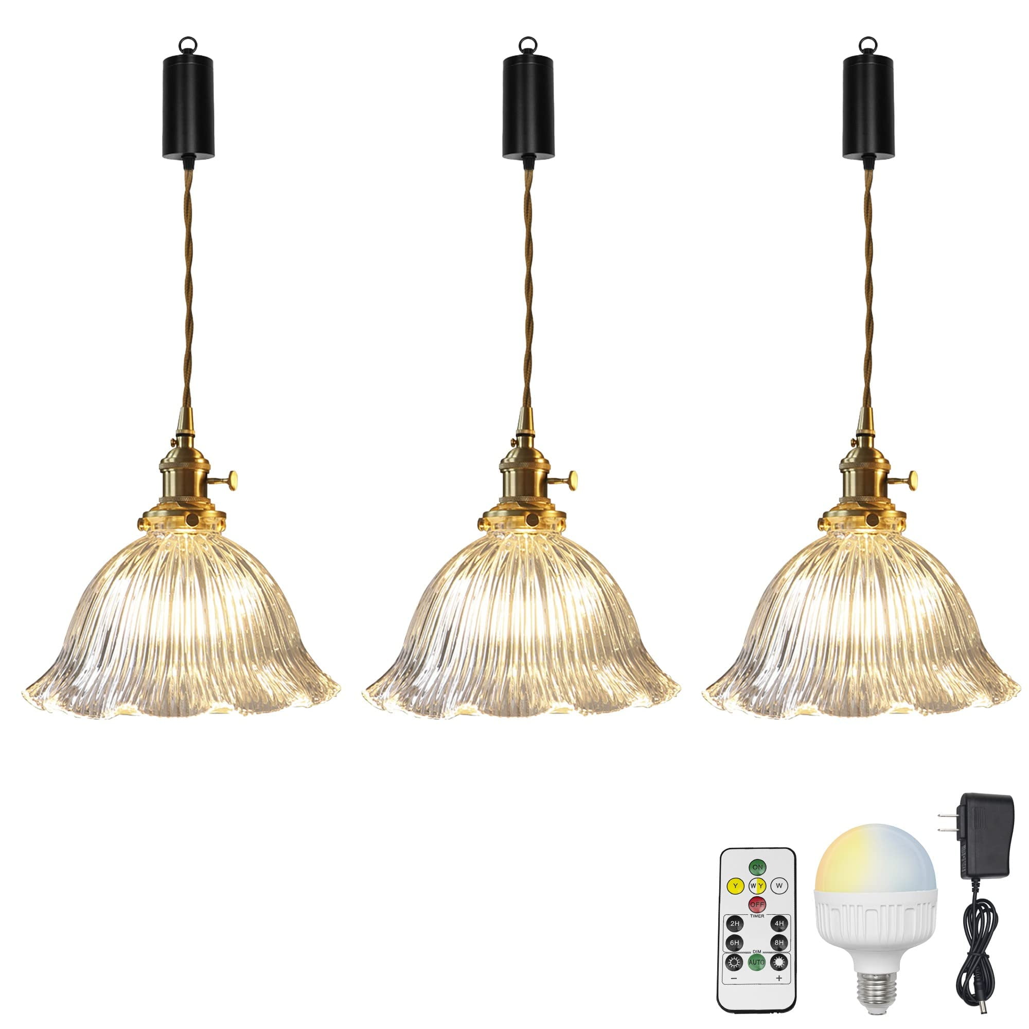 FSLiving Rechargeable Battery Operated Pendant Light with Sleeve&Round ...