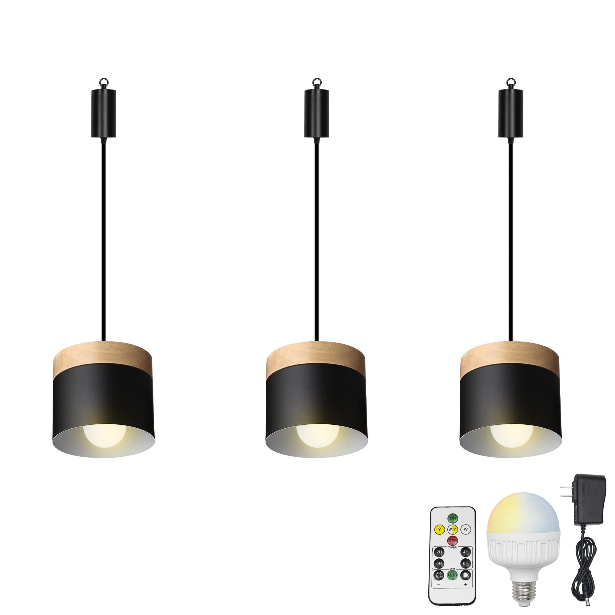 FSLiving Rechargeable Battery Operated Pendant Light with Sleeve&Round ...