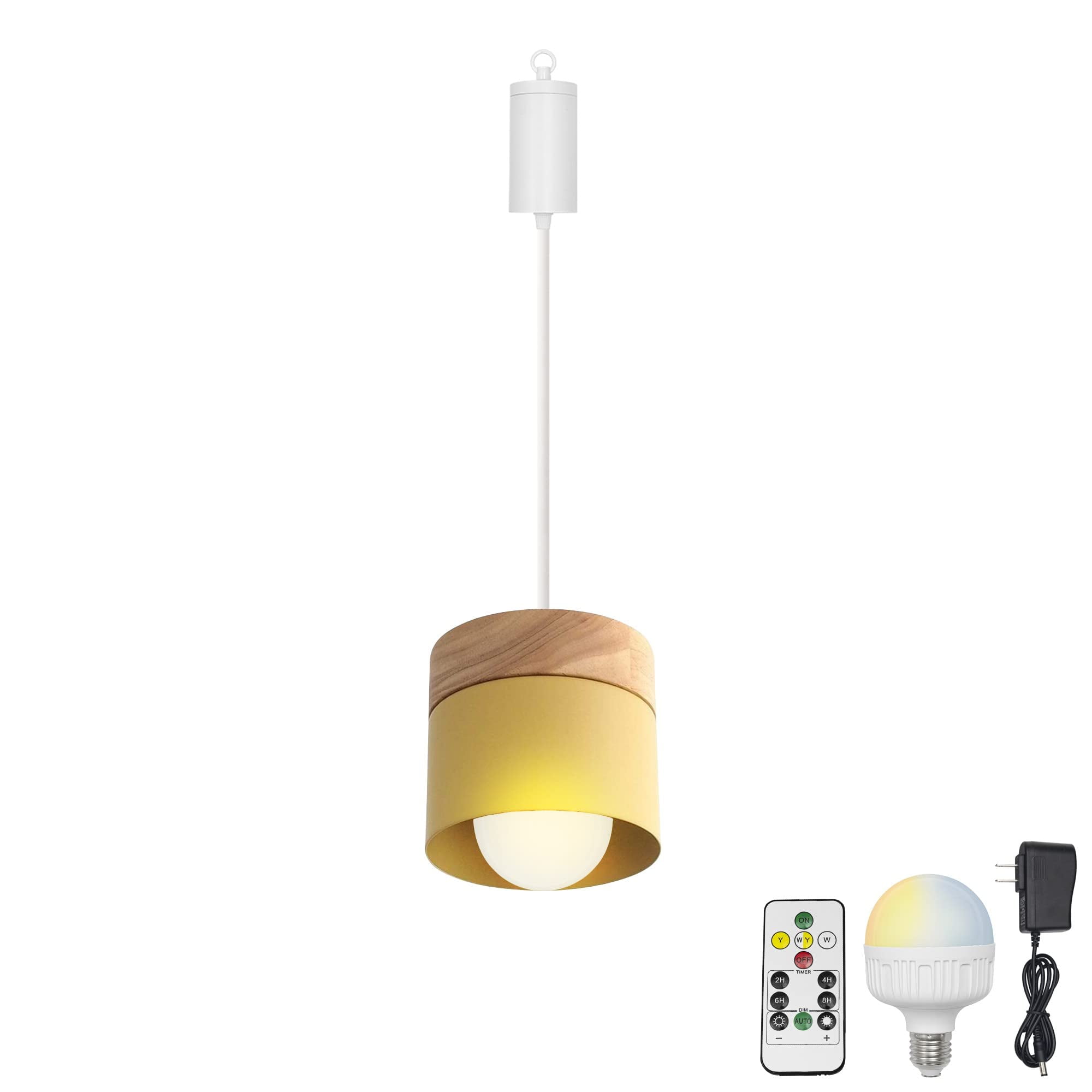 FSLiving Rechargeable Battery Operated Pendant Light with Sleeve&Round ...
